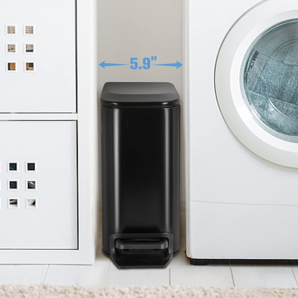 TRAHOO-Small Bathroom Trash Can with Lid Matt Black Soft Close, 6 Liter ...