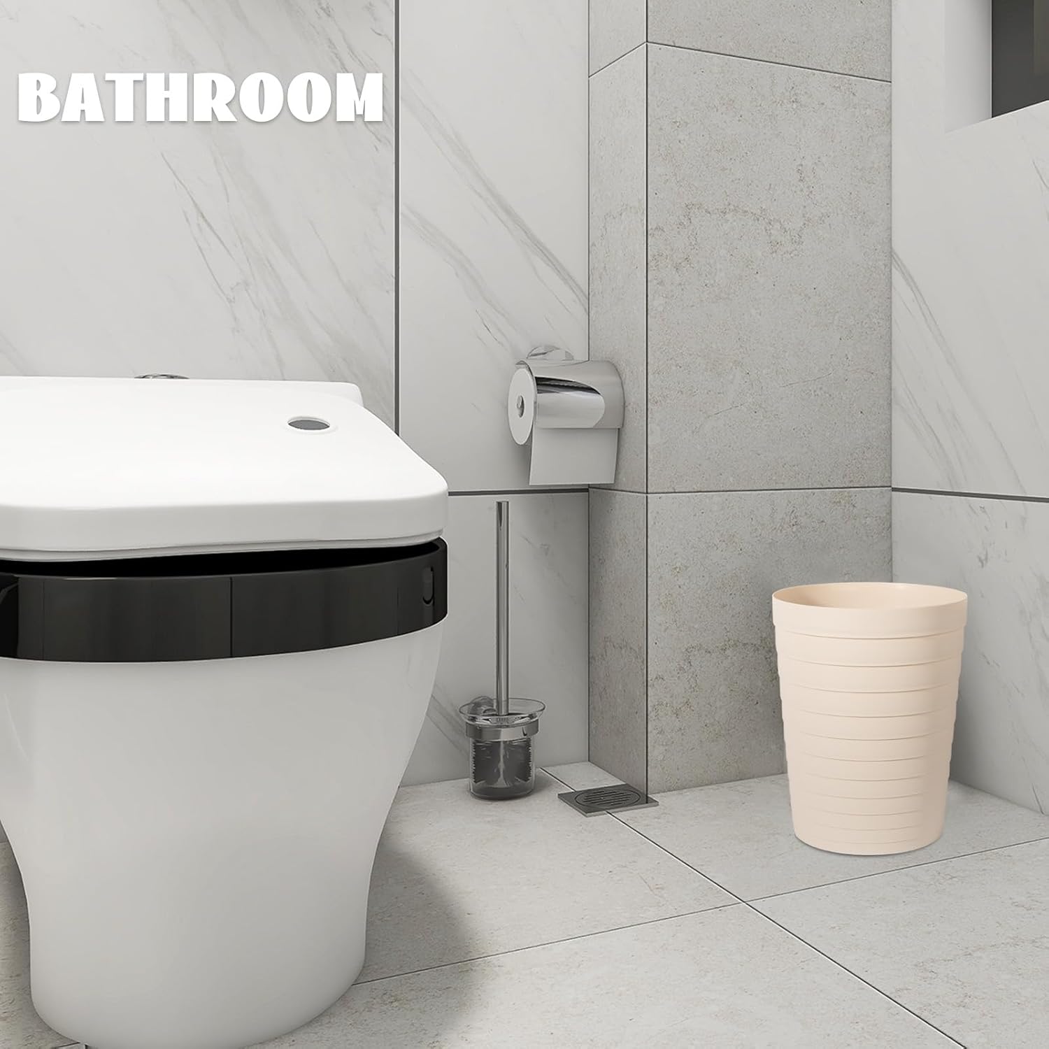 TRAHOO-Small Bathroom Trash Can Wastebasket, Plastic Garbage Bin ...