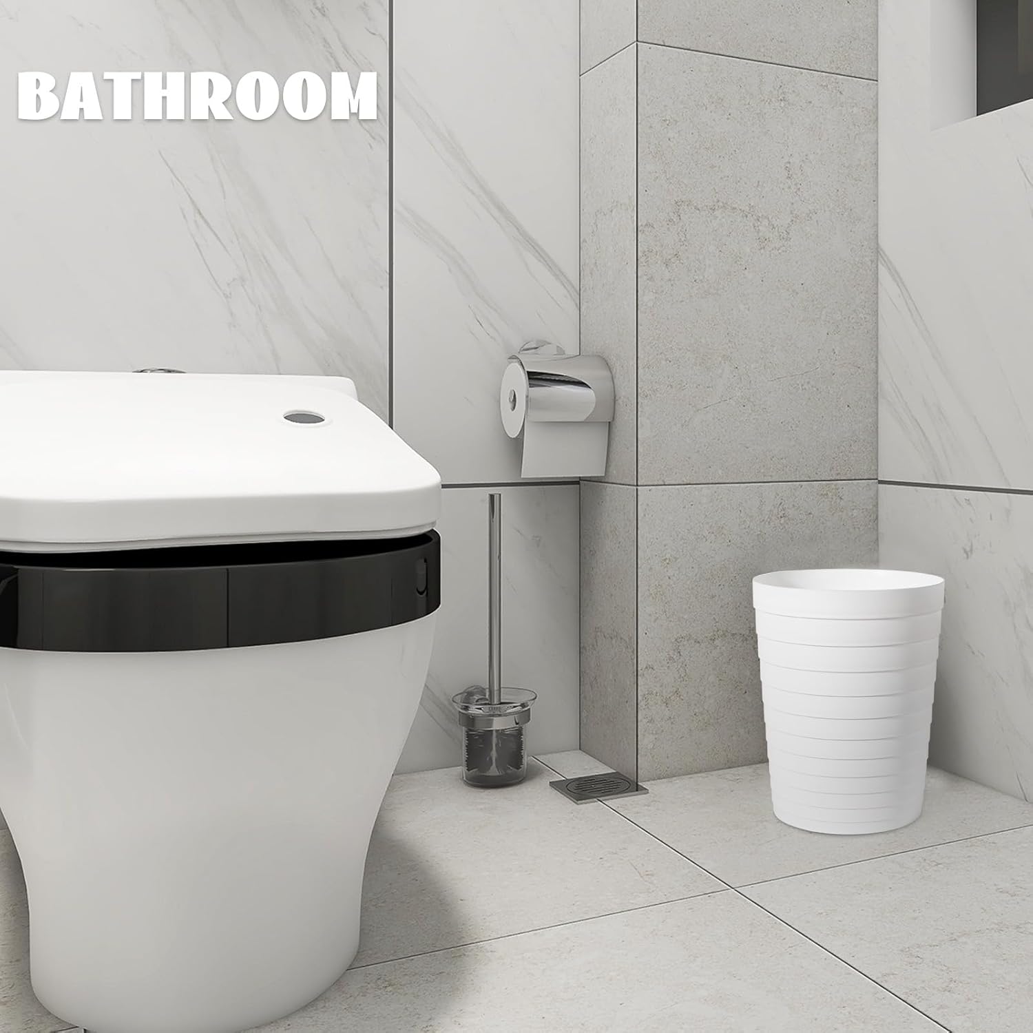 TRAHOO-Small Bathroom Trash Can Wastebasket, Plastic Garbage Bin ...