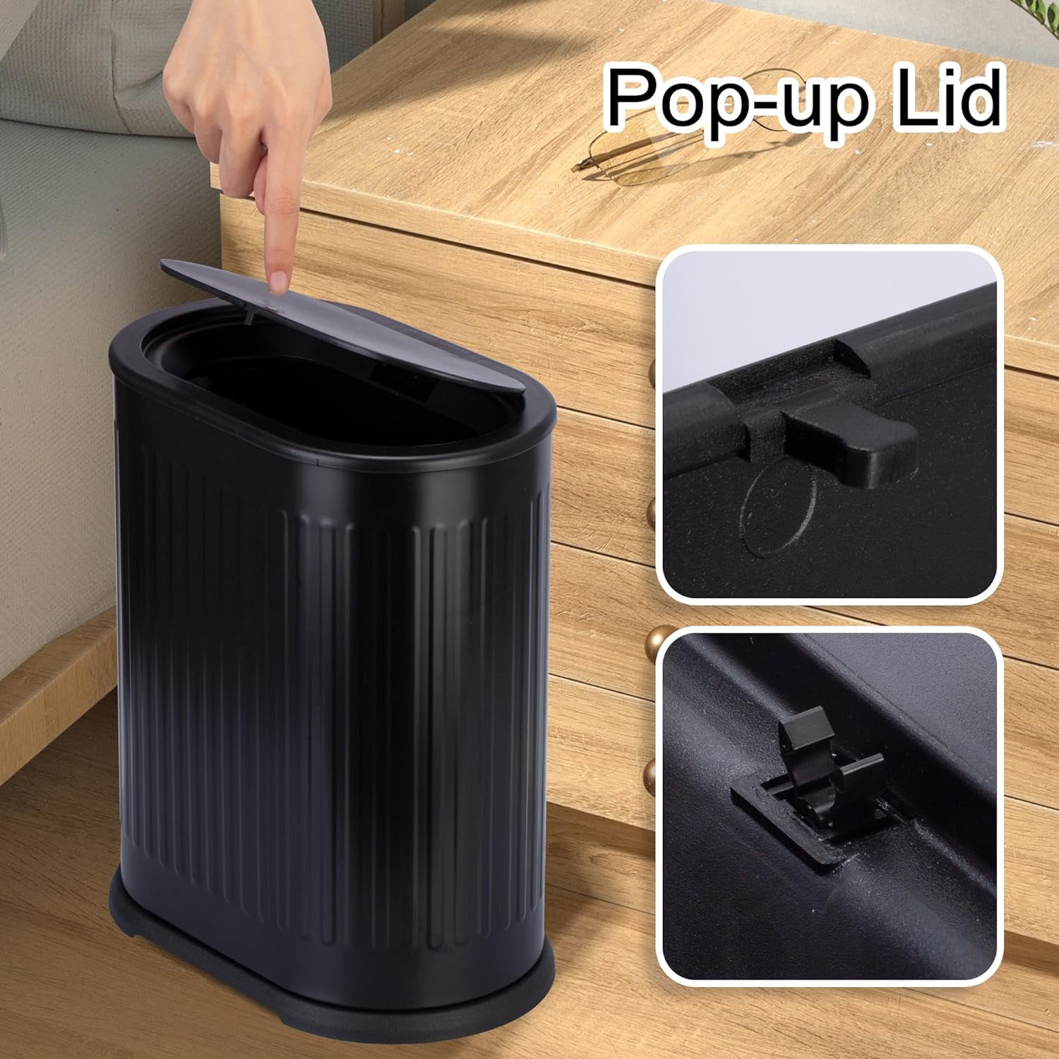 TRAHOO-Small Bathroom Trash Can with Pop up Lid, 6 Litter/1.6 Gallon ...