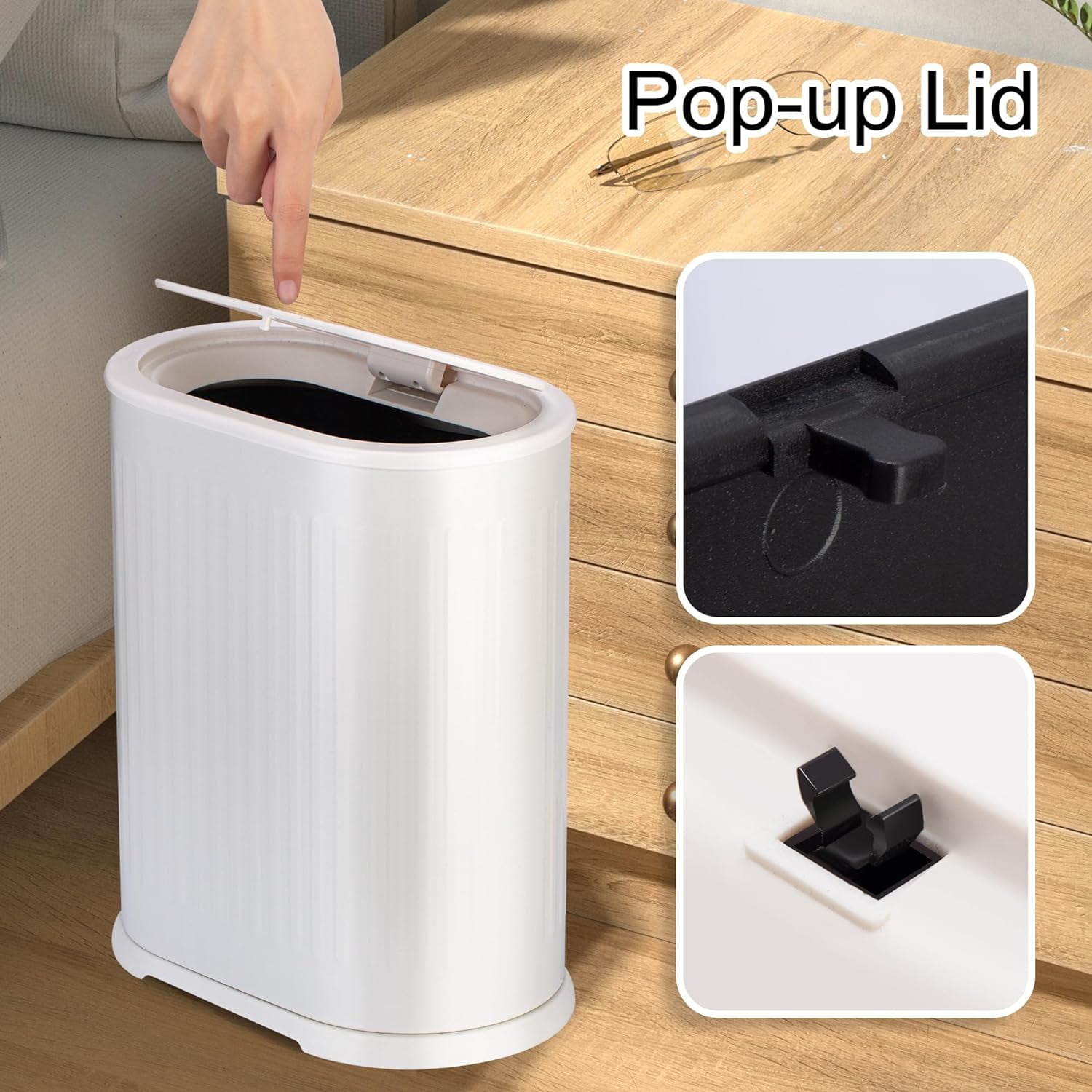 TRAHOO-Small Bathroom Trash Can with Pop up Lid, 6 Litter/1.6 Gallon ...