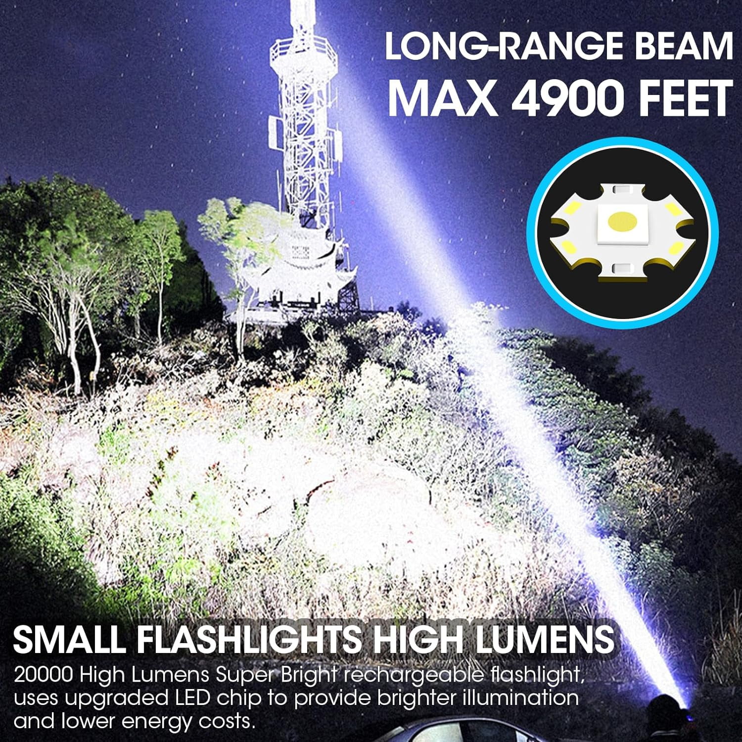 TRAHOO-Small Flashlights 20000 High Lumens - LED Rechargeable ...