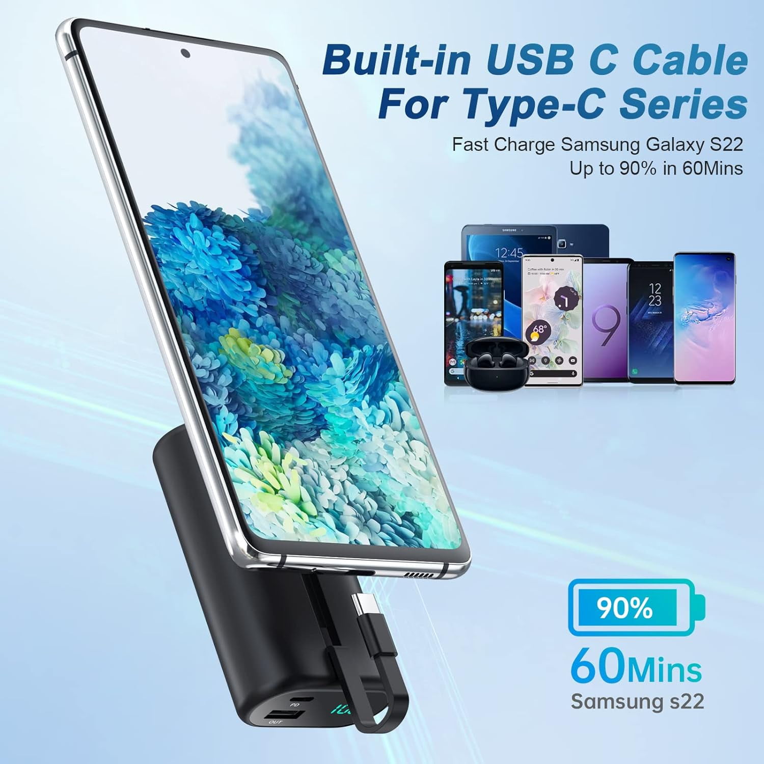 TRAHOO-Small Portable Charger 10800mAh with Built-in USB-C Cable, Mini ...