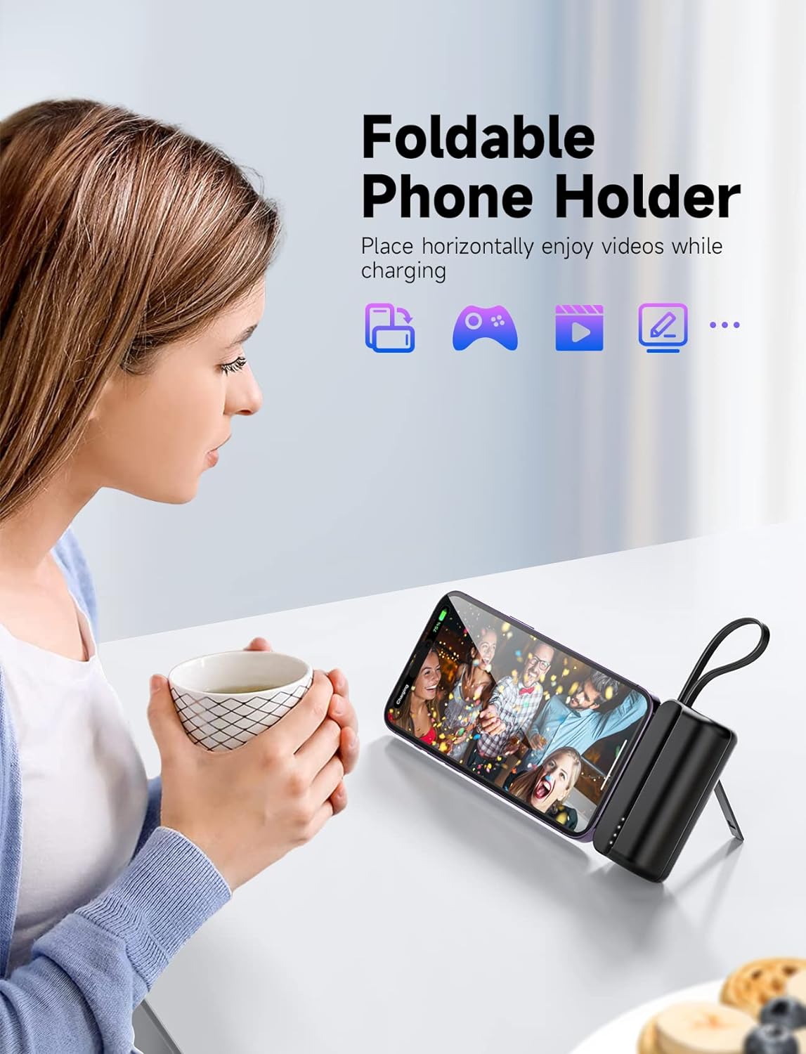 TRAHOO-Small Portable Charger, 5000mAh Foldable Power Bank Built in ...