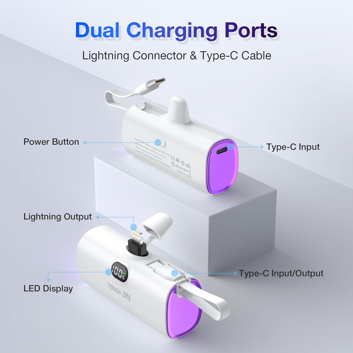 TRAHOO-Small Portable Charger for iPhone, 5000mAh Ultra-Compact Mini ...