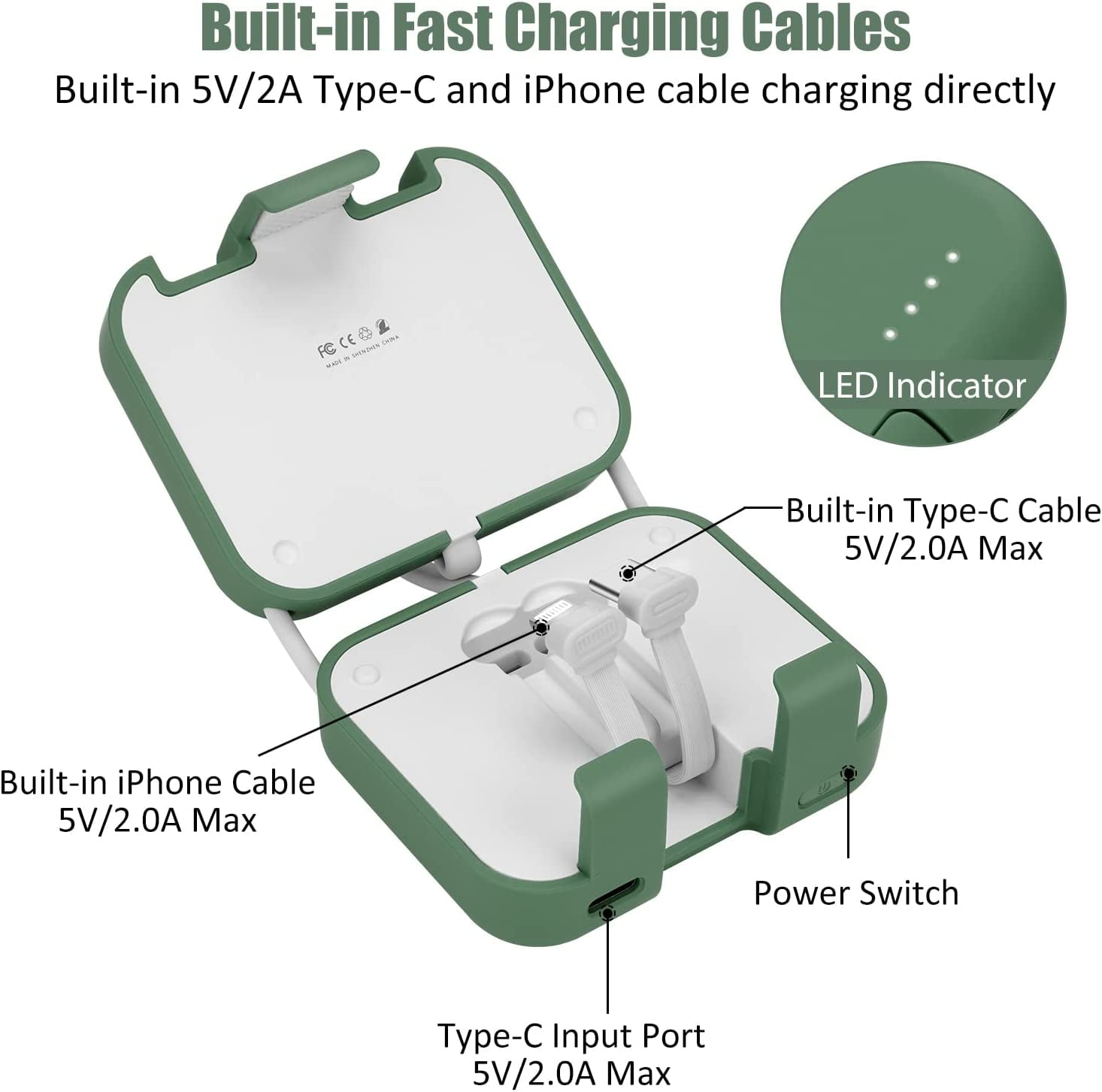 TRAHOO-Small Power Bank 4000mAh,Cute Portable Charger Built in Cable ...