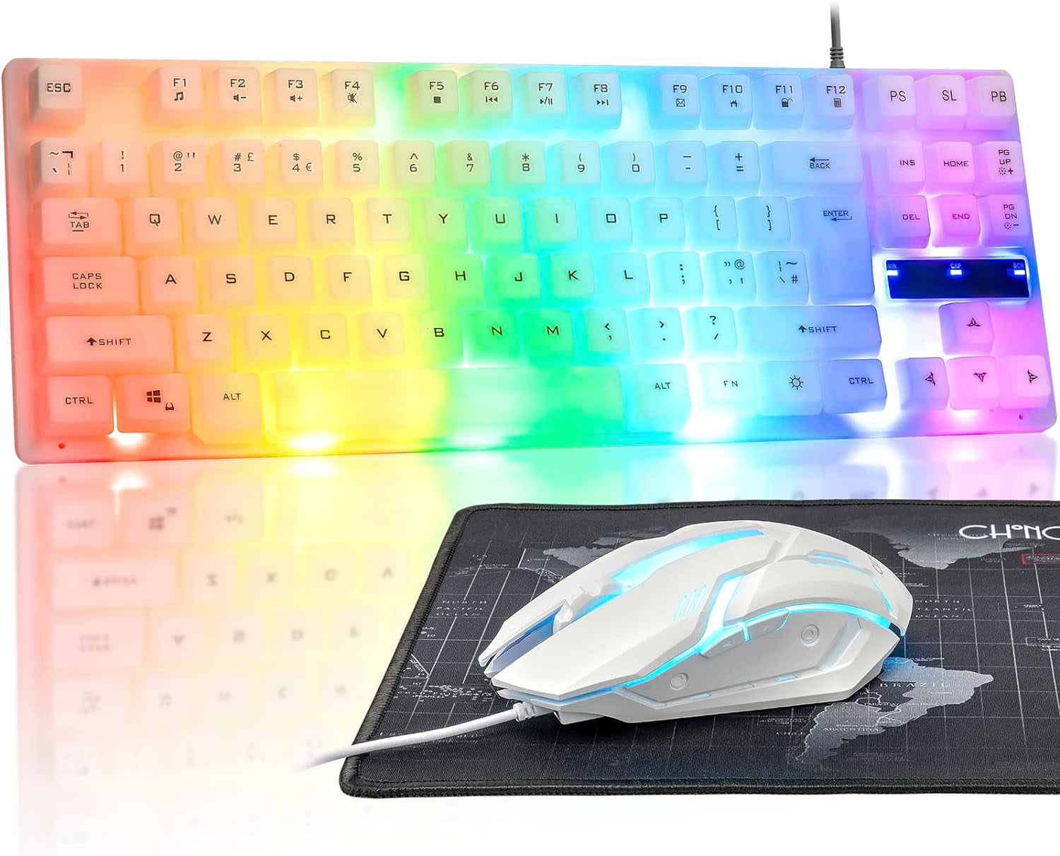 TRAHOO-Small White Gaming Mouse and Keyboard, Rainbow LED Light Up ...