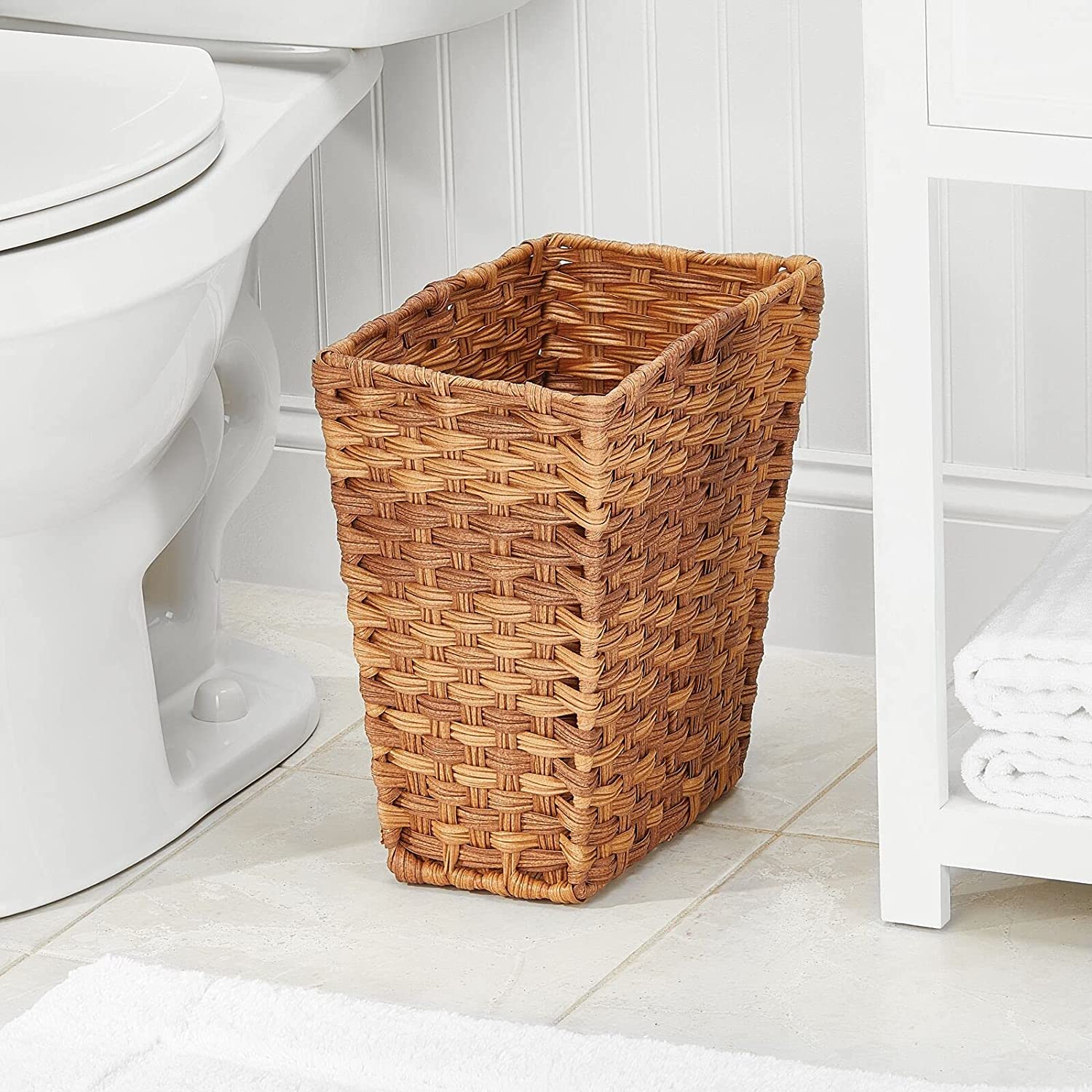TRAHOO-Small Woven Trash Can - Slim Rectangular Waste Basket ...