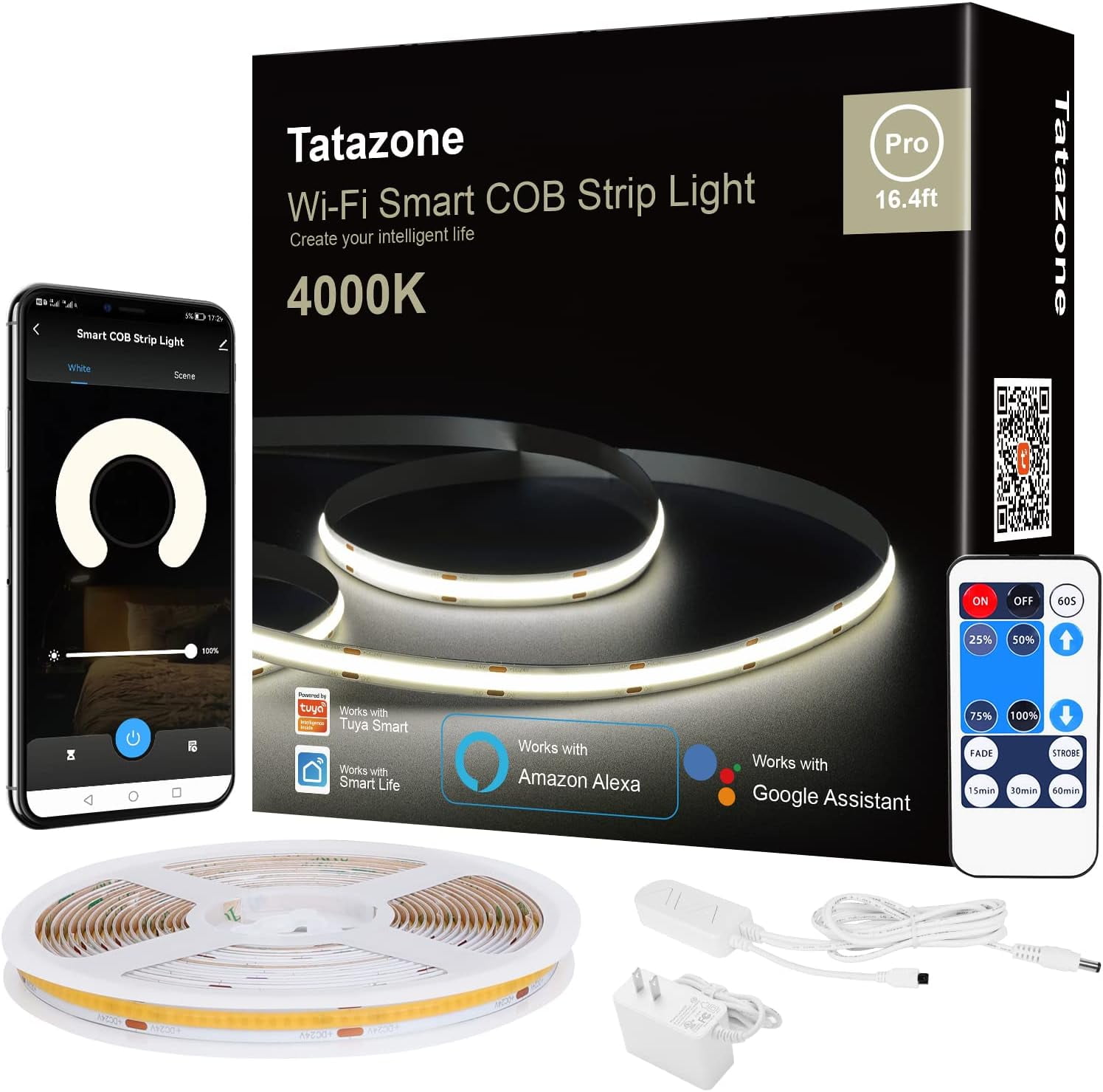 TRAHOO-Smart White COB Led Strip Light with App and Remote, 16.4ft ...