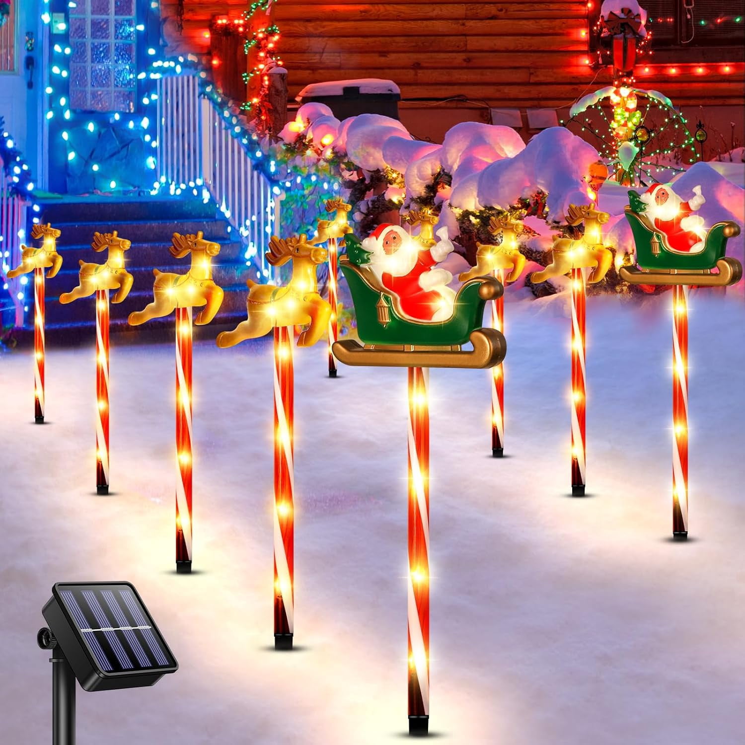 TRAHOO-Solar Christmas Pathway Lights Outdoor Decorations, Set of 5 ...
