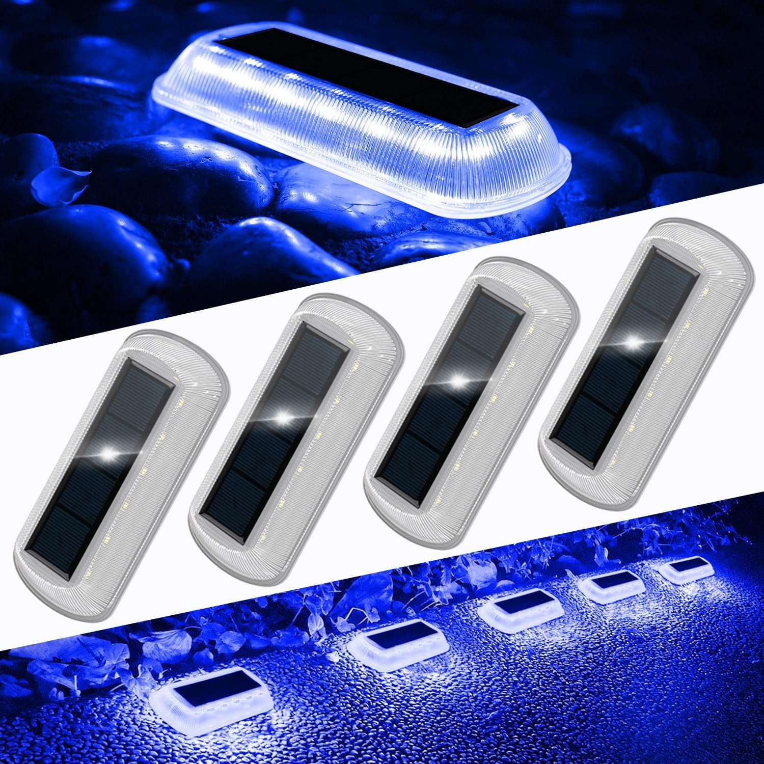 TRAHOO-Solar Deck Light Outdoor, 4 Pack Dock Light, Blue Deck Light ...