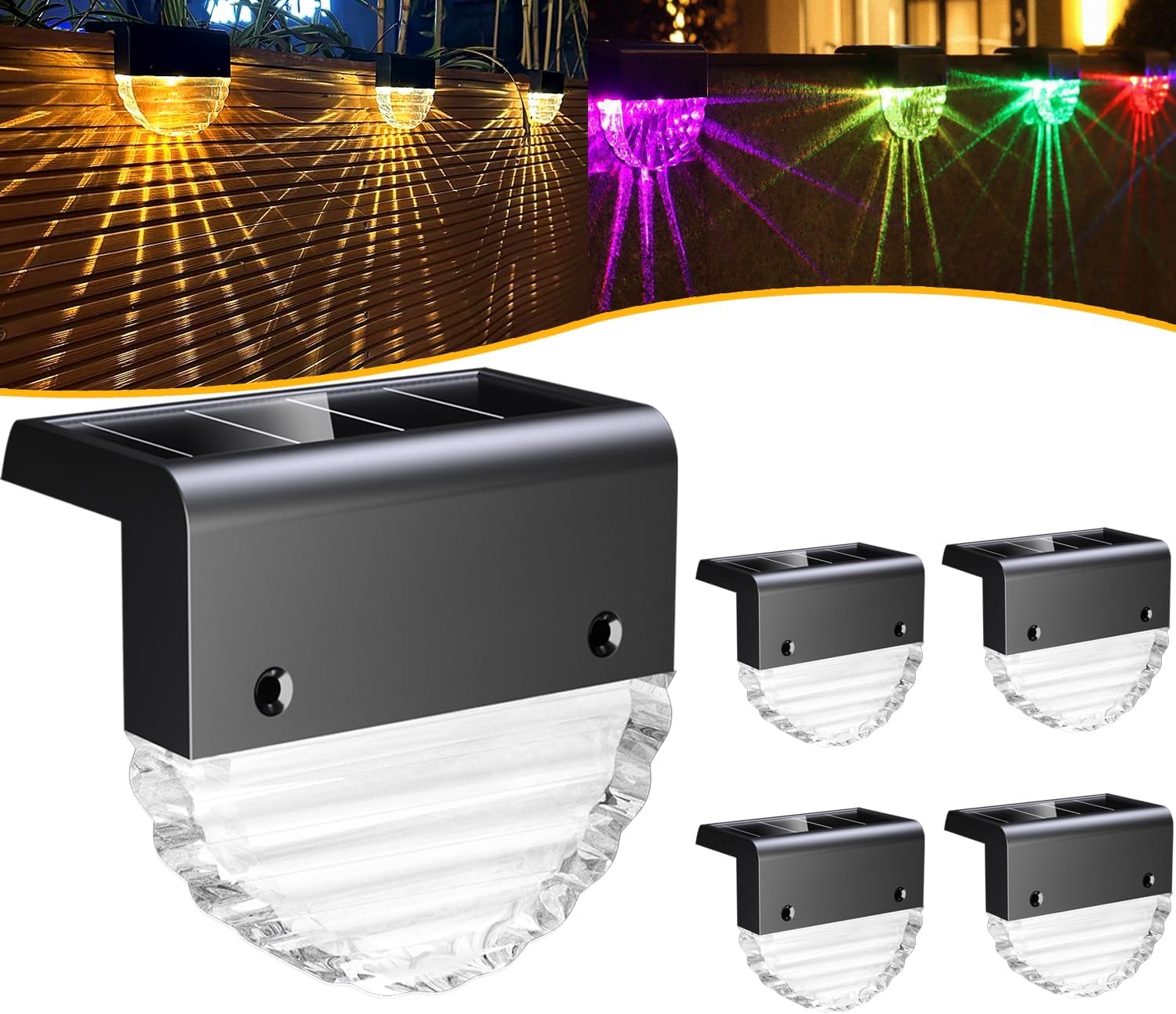 TRAHOO-Solar Fence Lights, Outdoor Deck Lights Solar Powered, IP65 ...