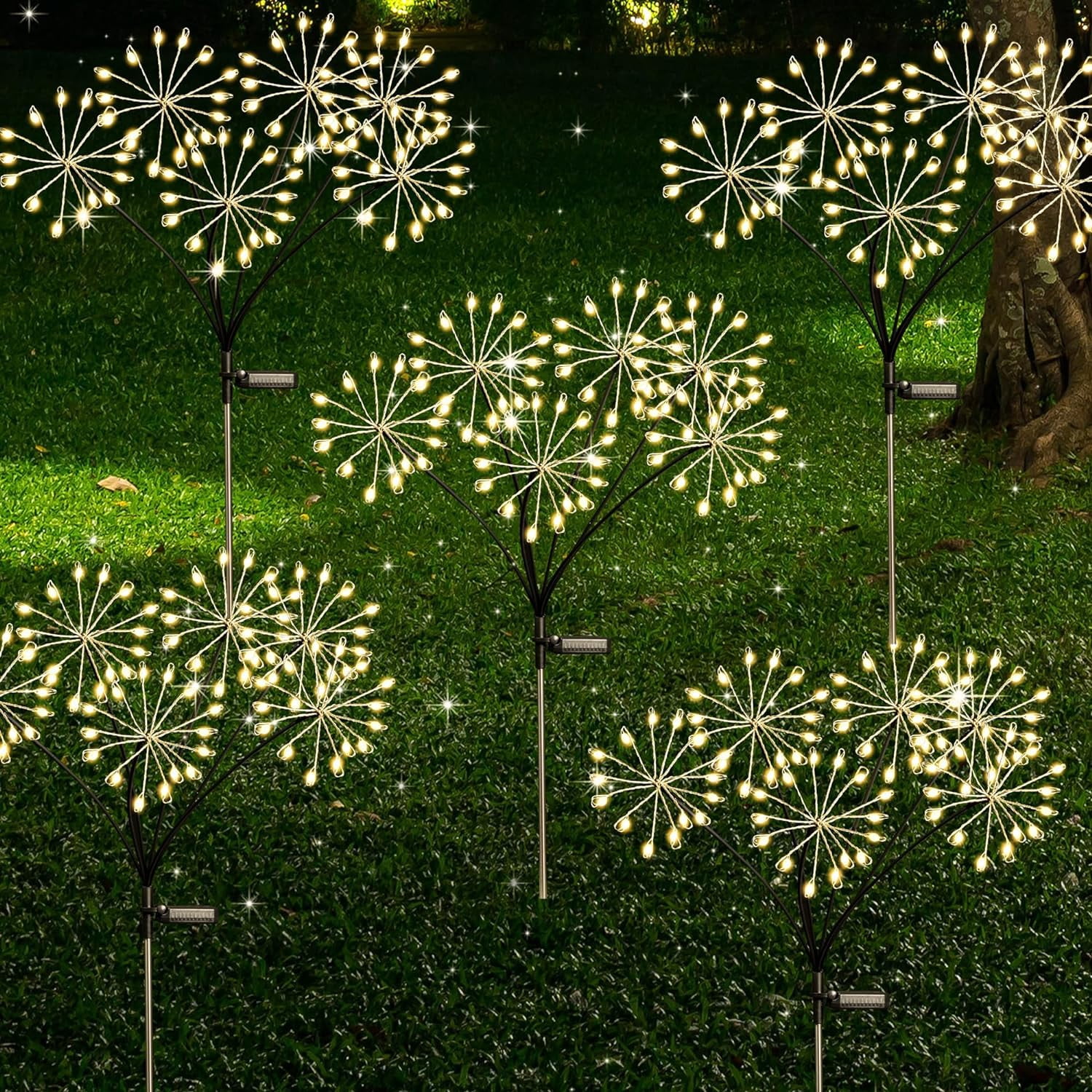 TRAHOO-Solar Garden Lights, 4 Pack 360 LED Solar Firework Lights ...