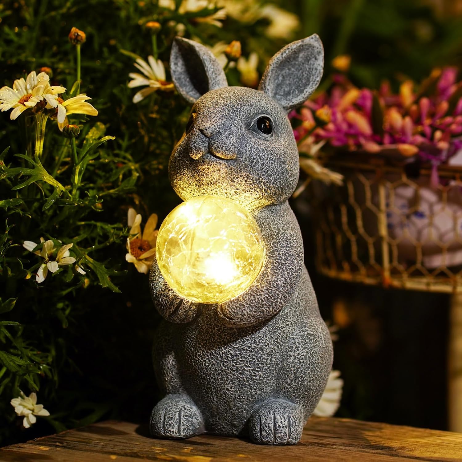 TRAHOO-Solar Garden Outdoor Statues Bunny with Gazing Ball - Outdoor ...