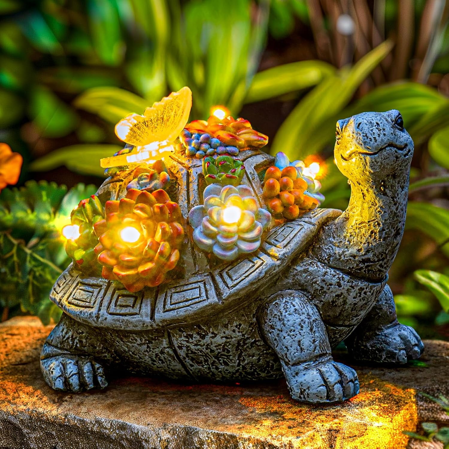 TRAHOO-Solar Garden Outdoor Statues Turtle with Succulent and 8 LED ...
