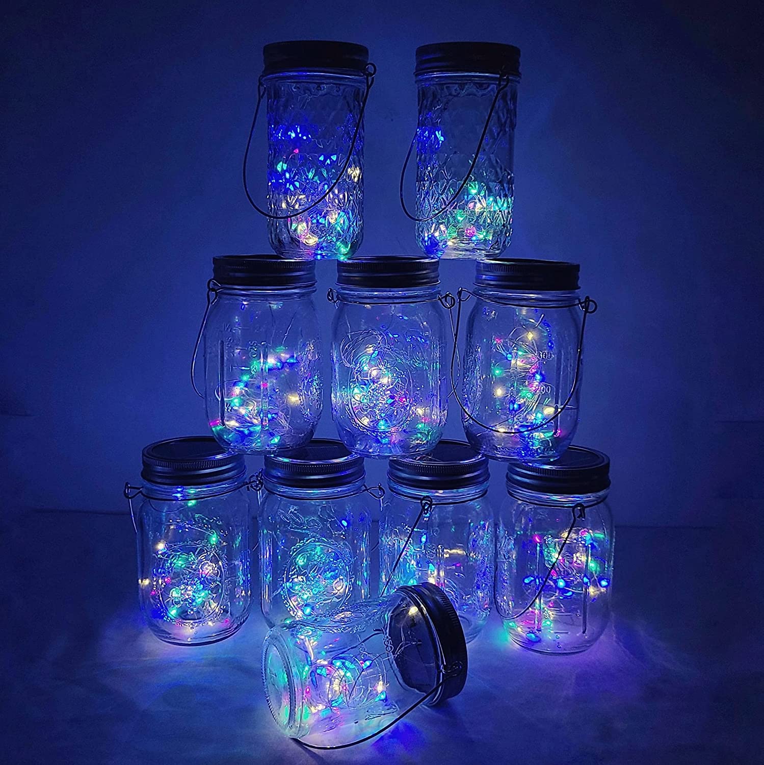 TRAHOO-Solar Mason Jar Lights, 10 Pack 30 LED Fairy Star Firefly String ...