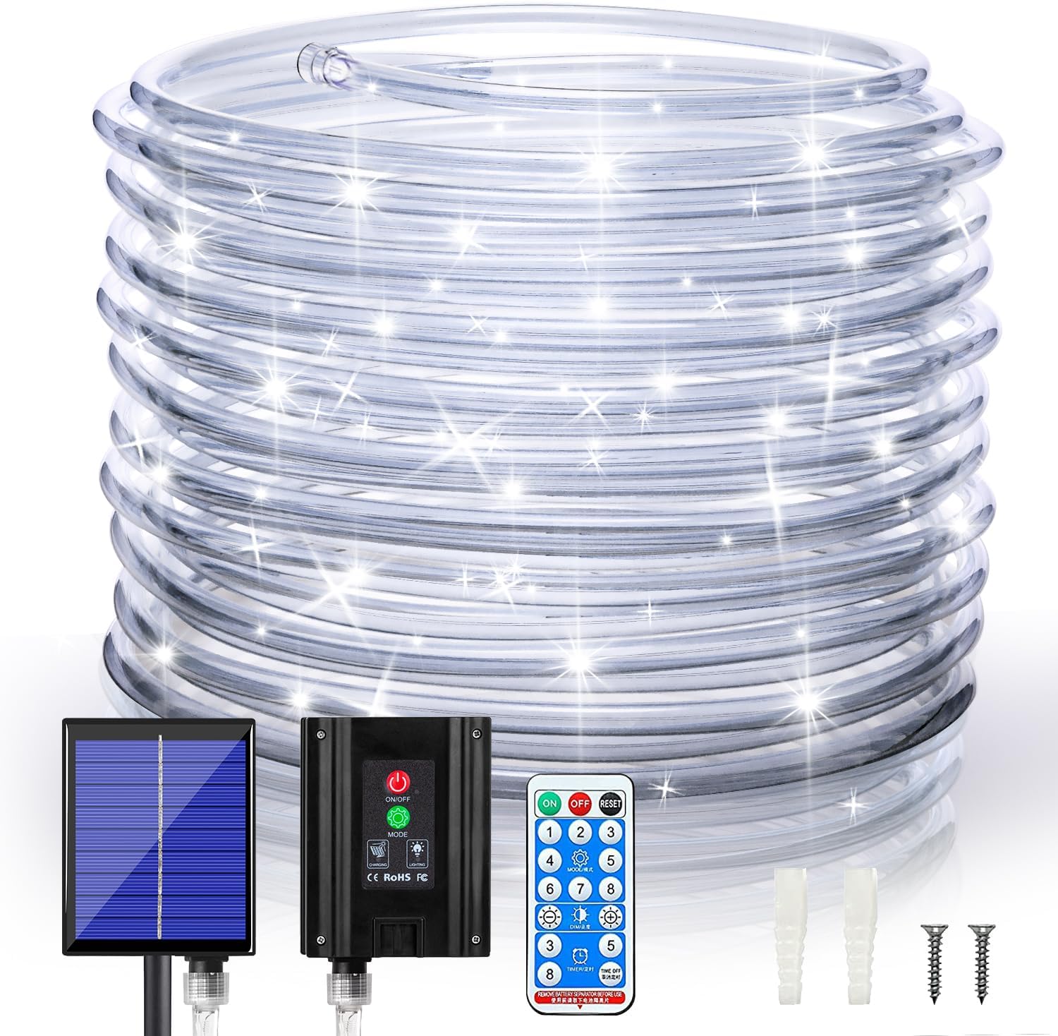 TRAHOO-Solar Outdoor Rope Lights, 66ft 200leds Solar Powered Rope ...