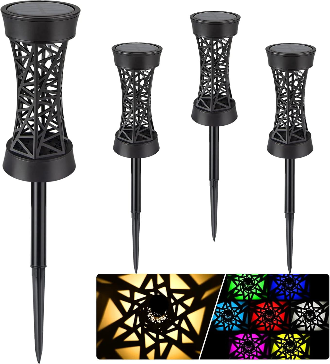 TRAHOO-Solar Pathway Lights Outdoor 4 Pack Waterproof with 2 LEDs Warm ...