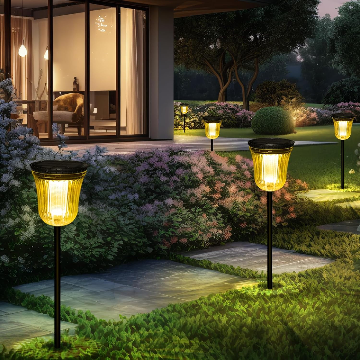 TRAHOO-Solar Pathway Lights Outdoor, Solar Lights Outdoor Waterproof ...