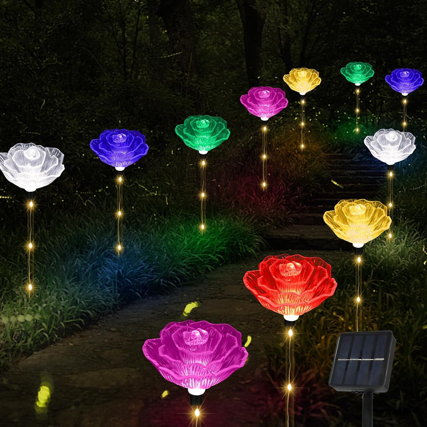 TRAHOO-Solar Rose Lights Outdoor for Christmas Yard Decorations,6PACK ...