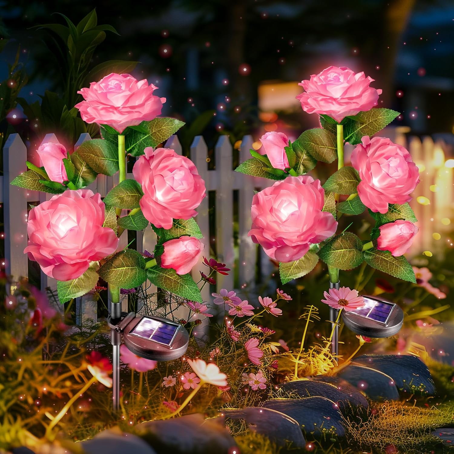 TRAHOO-Solar Roses Flowers Lights Outdoor Decor Waterproof: 2 Pack ...