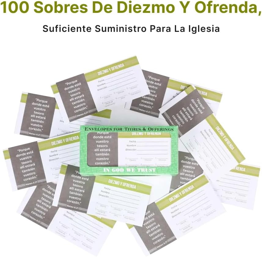 TRAHOO-Spanish Church Envelope for Tithes and Offering 100 Count DIEZMO ...
