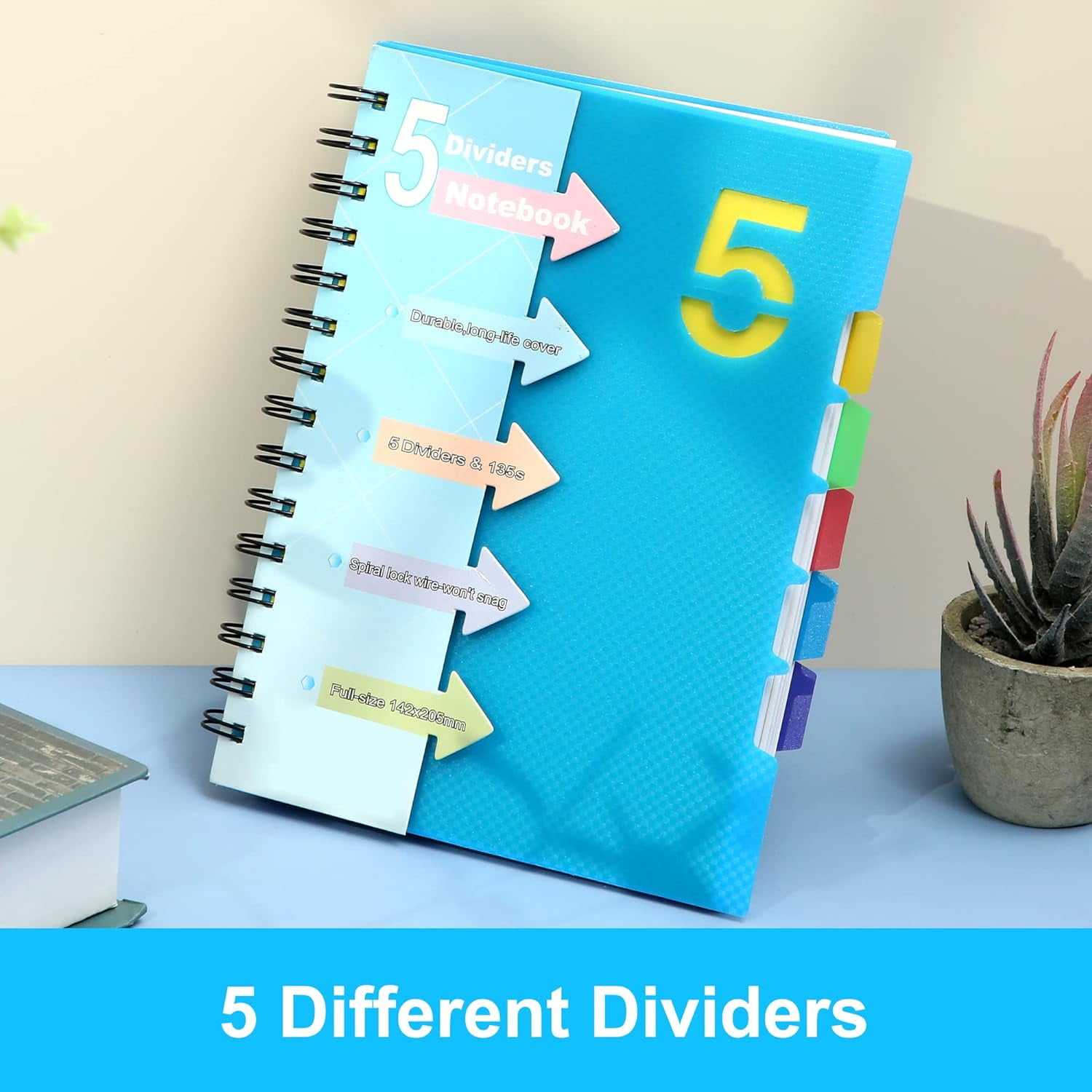 TRAHOO-Spiral Notebook 5x7 with Dividers 5 Subject Notebook with Tabs ...