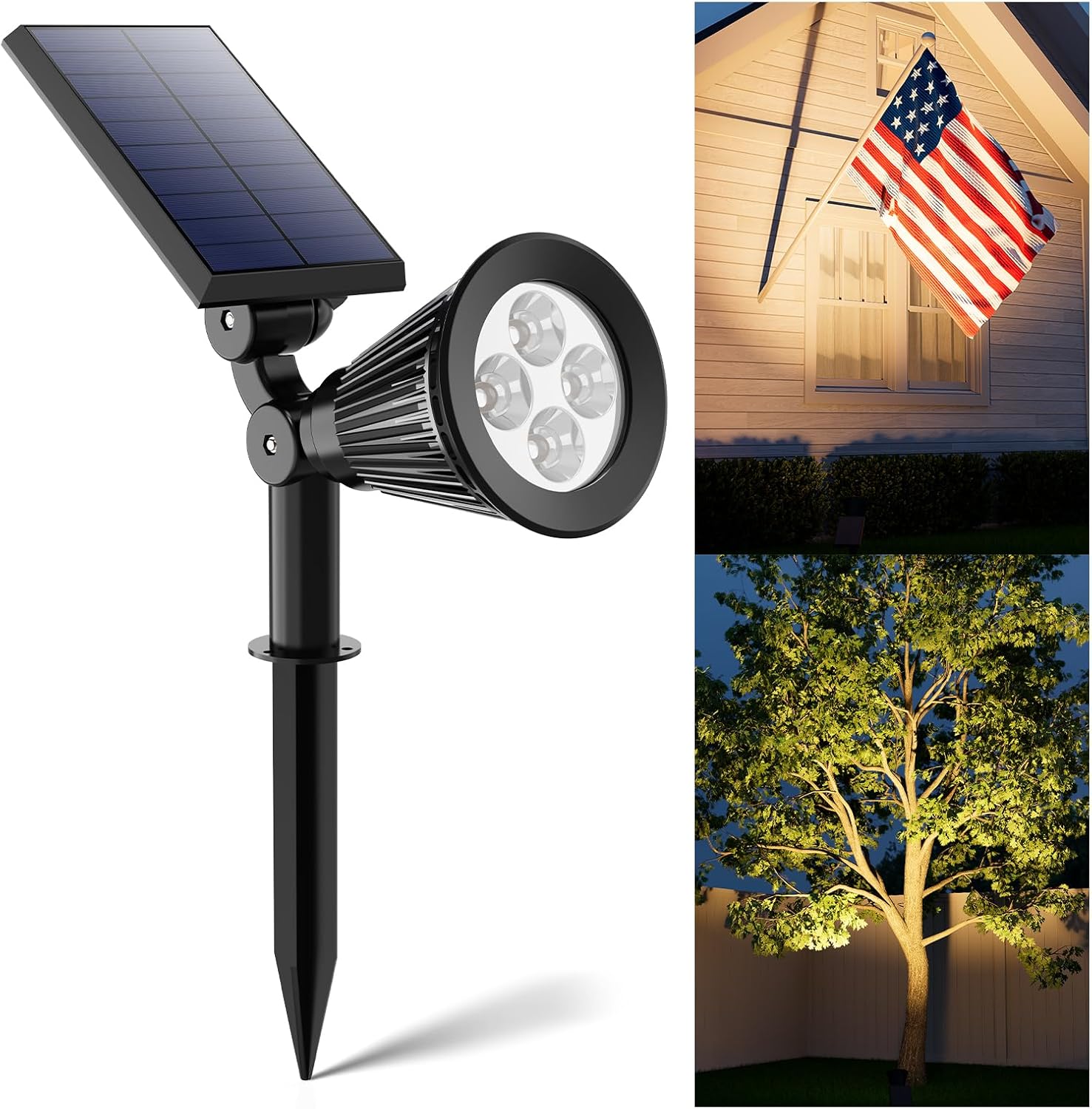 TRAHOO-Spotlights Solar Powered Outdoor Waterproof Uplighting for Flag ...