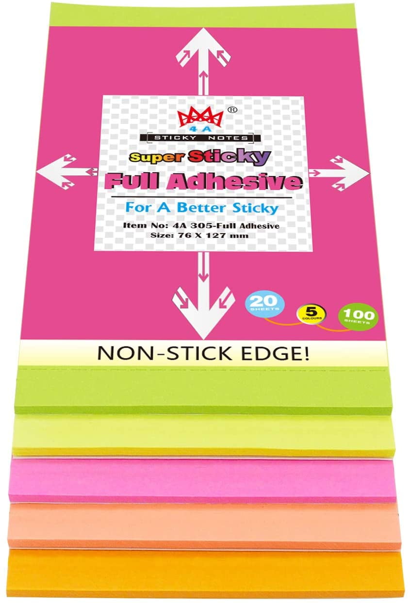 TRAHOO-Sticky Full Adhesive Notes,5 1/3 x 3 Inches,20 Sheets/Color,5 ...