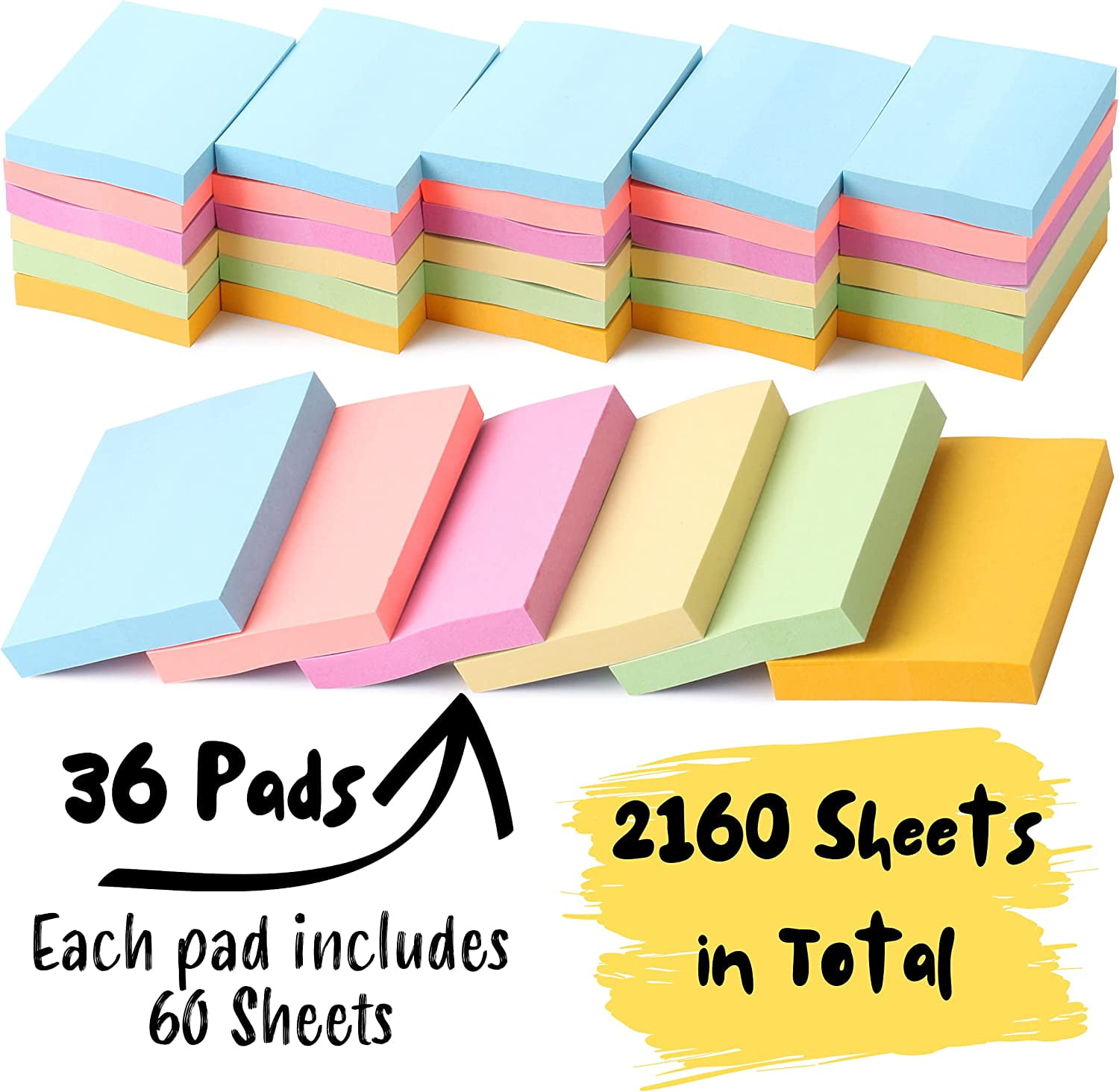 TRAHOO-- Sticky Notes, 1.5\u201dx2\u201d, 2160 Sheets, Pastel Sticky ...