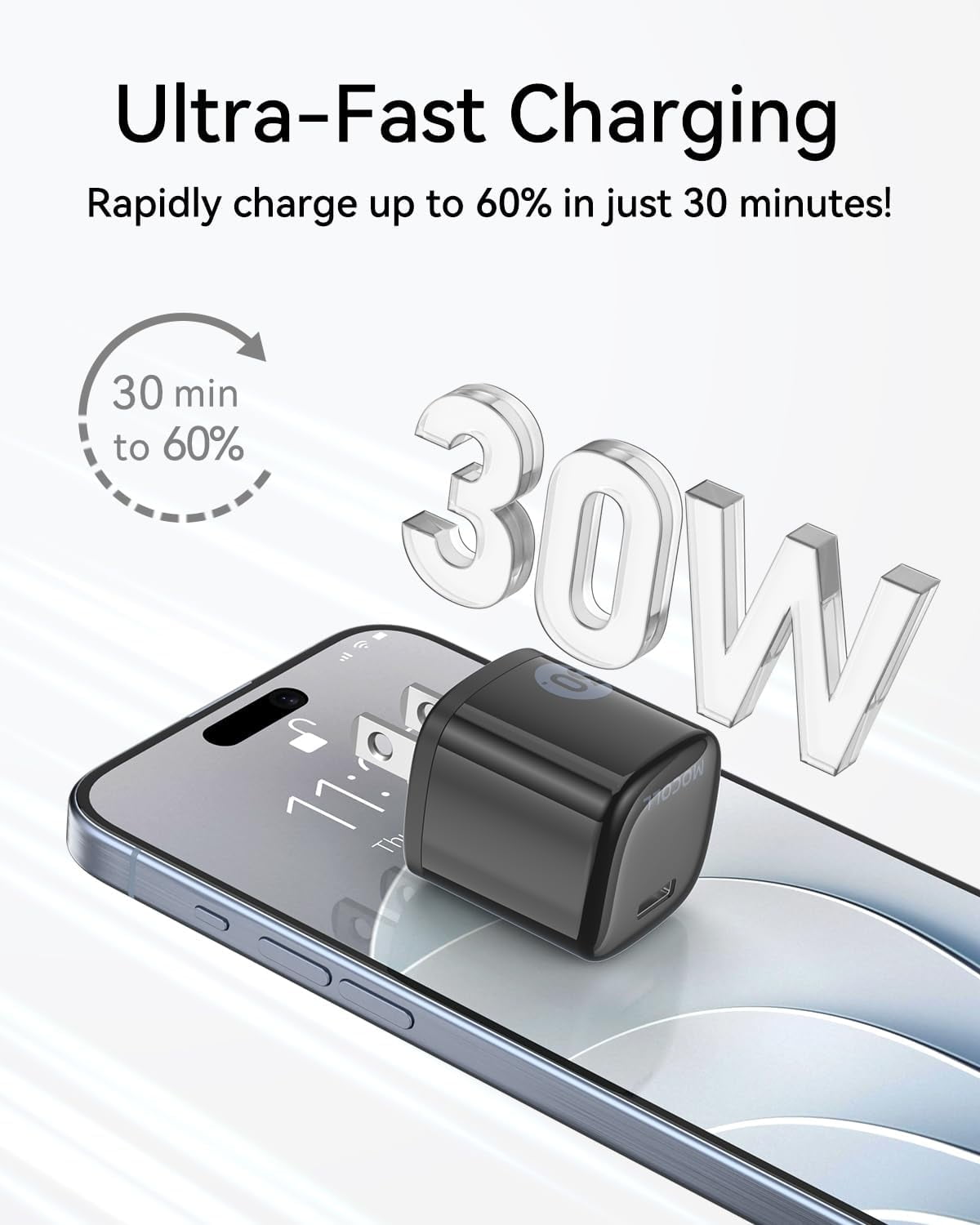 TRAHOO-Super Fast 30W GaN Type C Charger Block, MOCOLL 30W USB C Wall Charger, Safe Charging ...