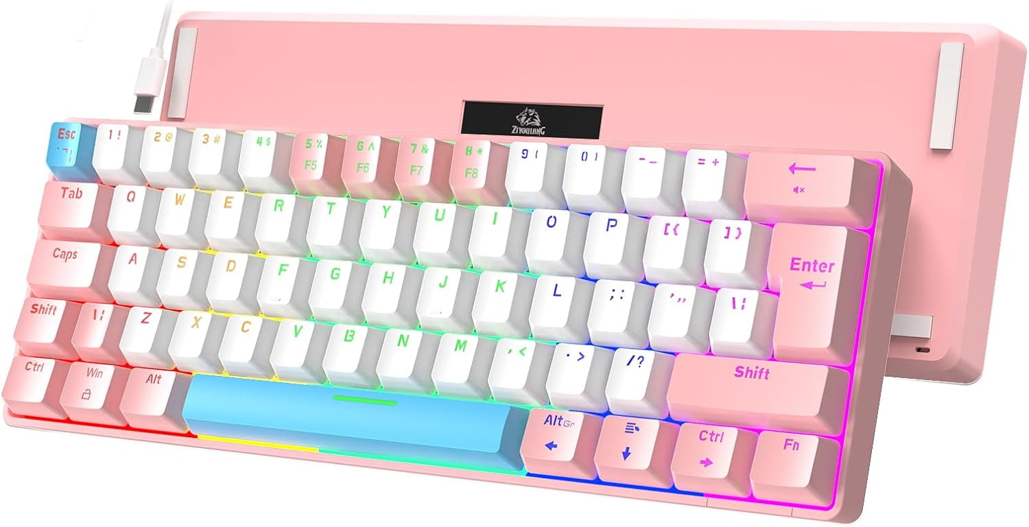 TRAHOO-T60 Wired 60% TKL Mechanical Gaming Keyboard with Led Rainbow ...
