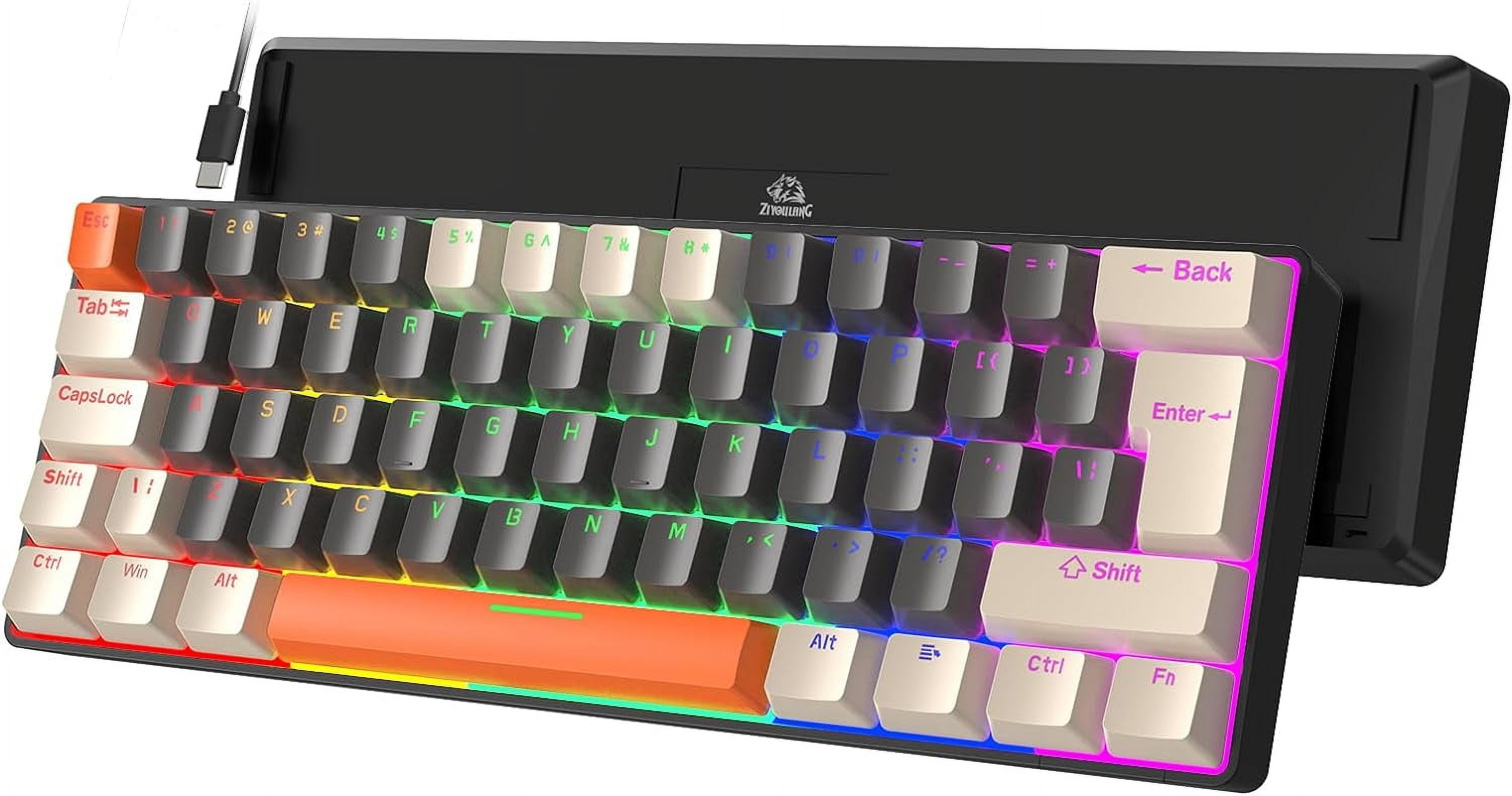 TRAHOO-T60 Wired 60% TKL Mechanical Gaming Keyboard with Led Rainbow ...