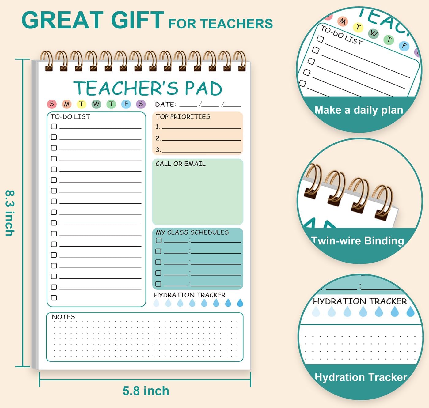 TRAHOO-Teacher Notepad - Teacher To Do List Notepad, Spiral Checklist ...