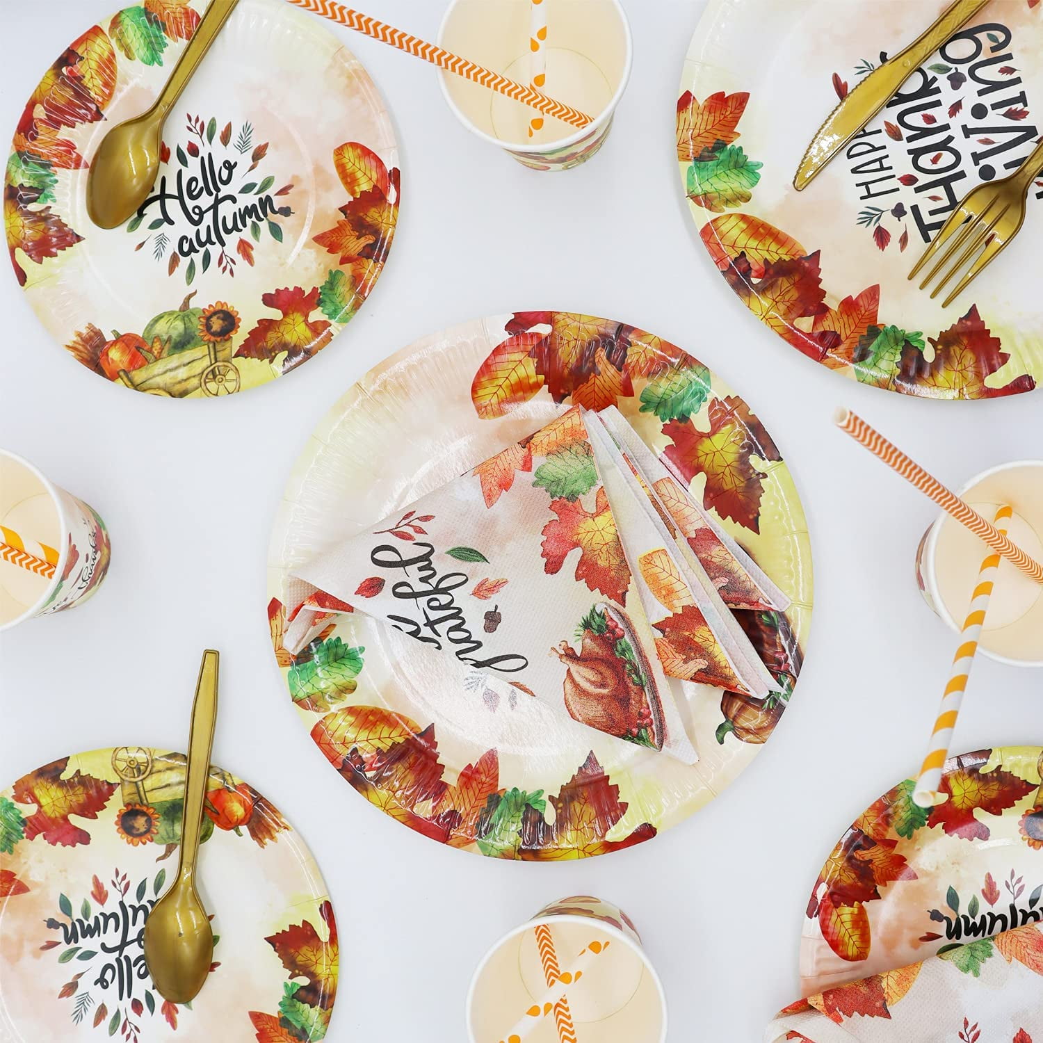 TRAHOO-Thanksgiving Plates and Napkins - Thanksgiving Paper Plates Set ...