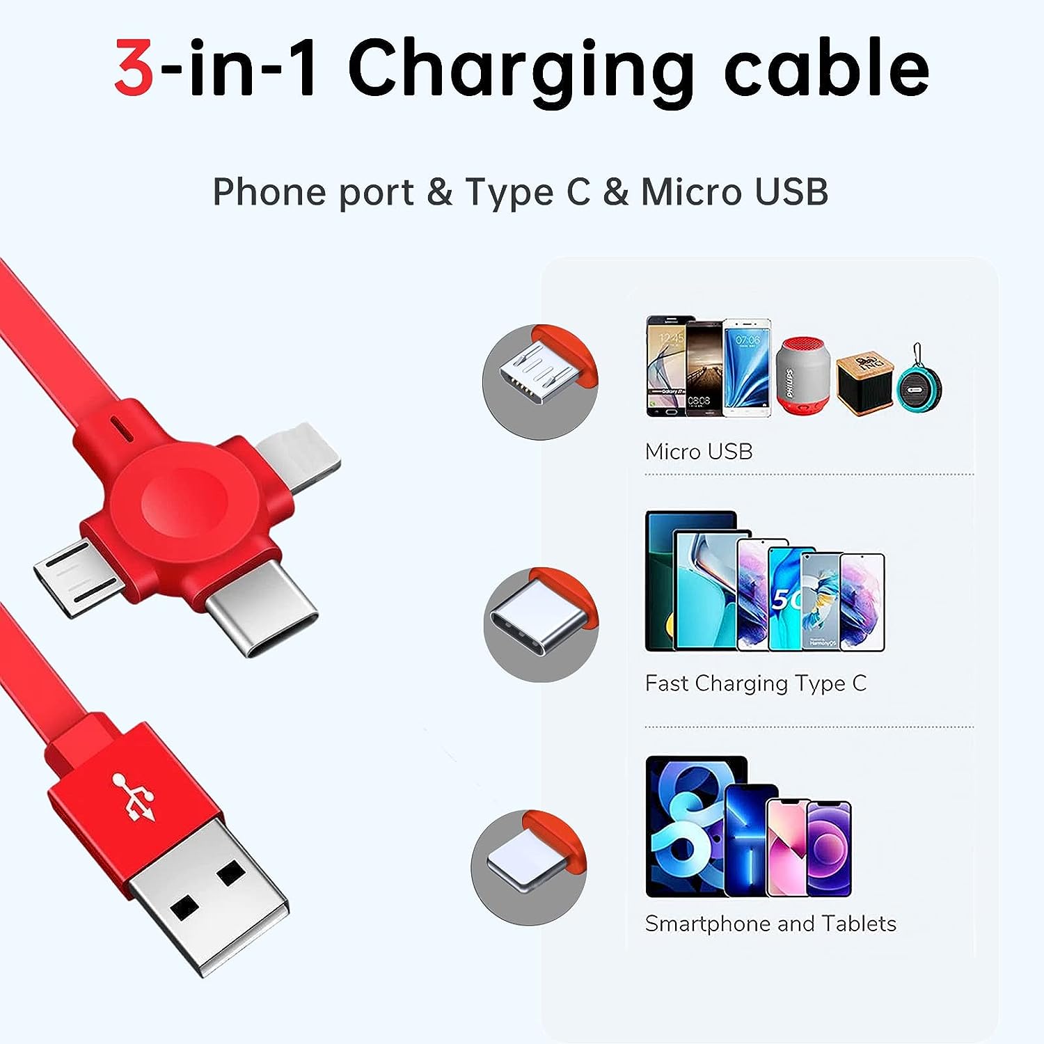 TRAHOO-Three in One Charging Cable Cord. 3 in 1 Charging Cable ...