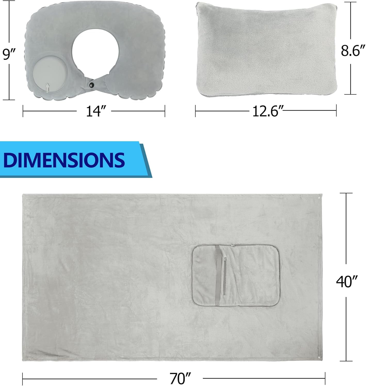 TRAHOO-Travel Blanket and Pillow Set - Portable Inflatable Travel Neck ...