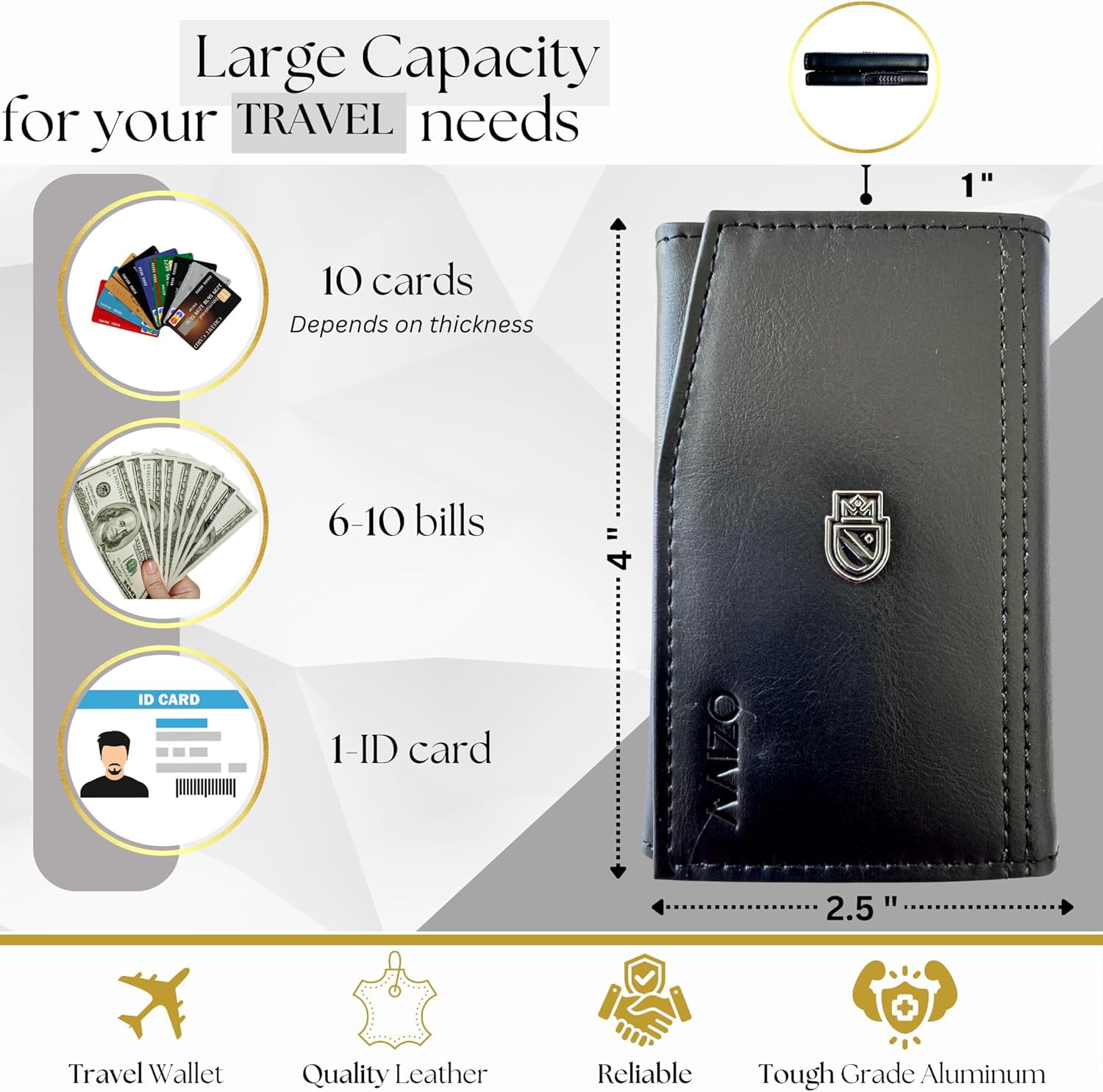 TRAHOO-Trifold Travel Wallet for Men and Women | Pop Up Metal Aluminum ...