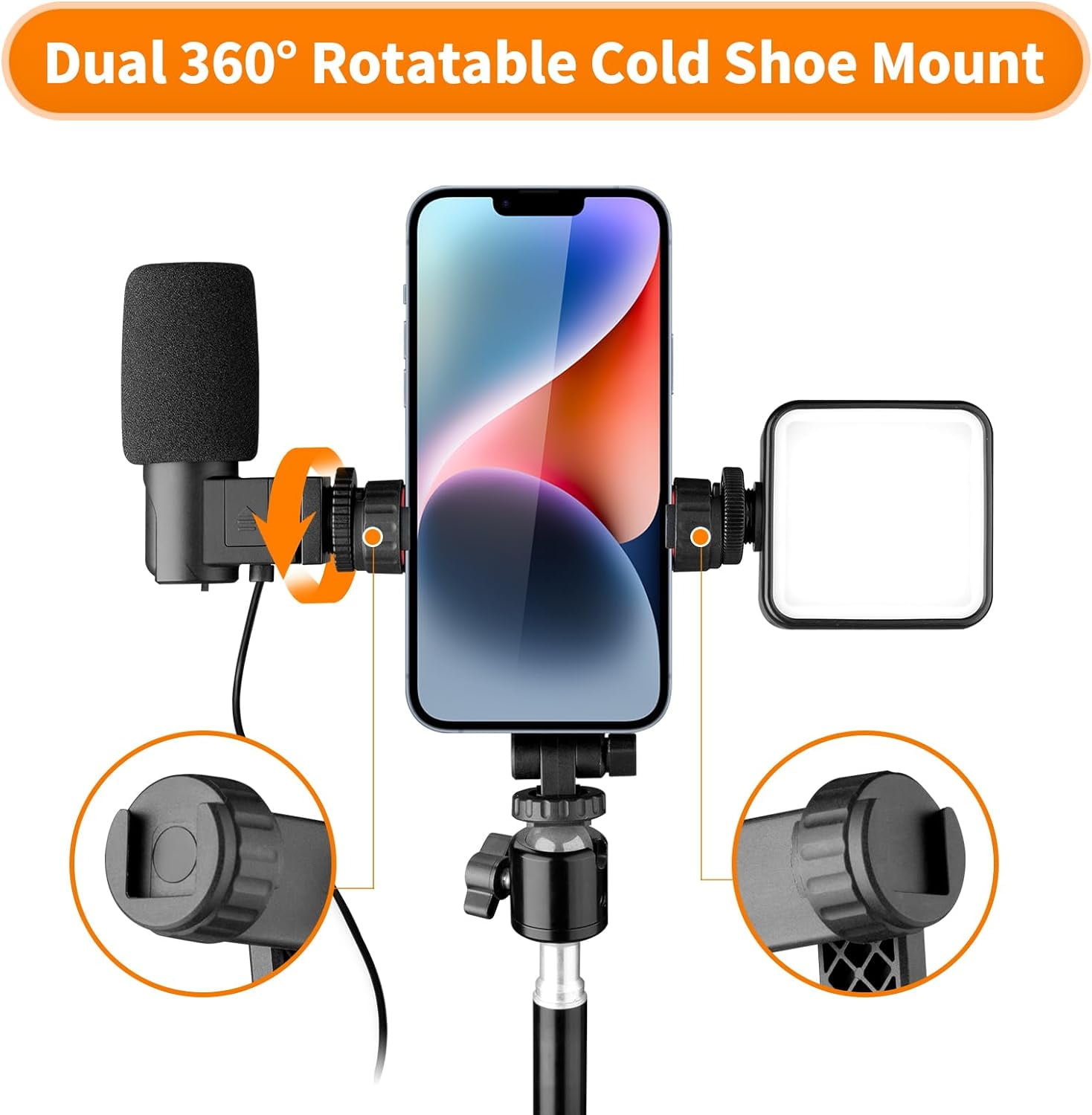 TRAHOO-Tripod Phone Mount Holder with 3 Cold Shoe Mount Cell Phone ...