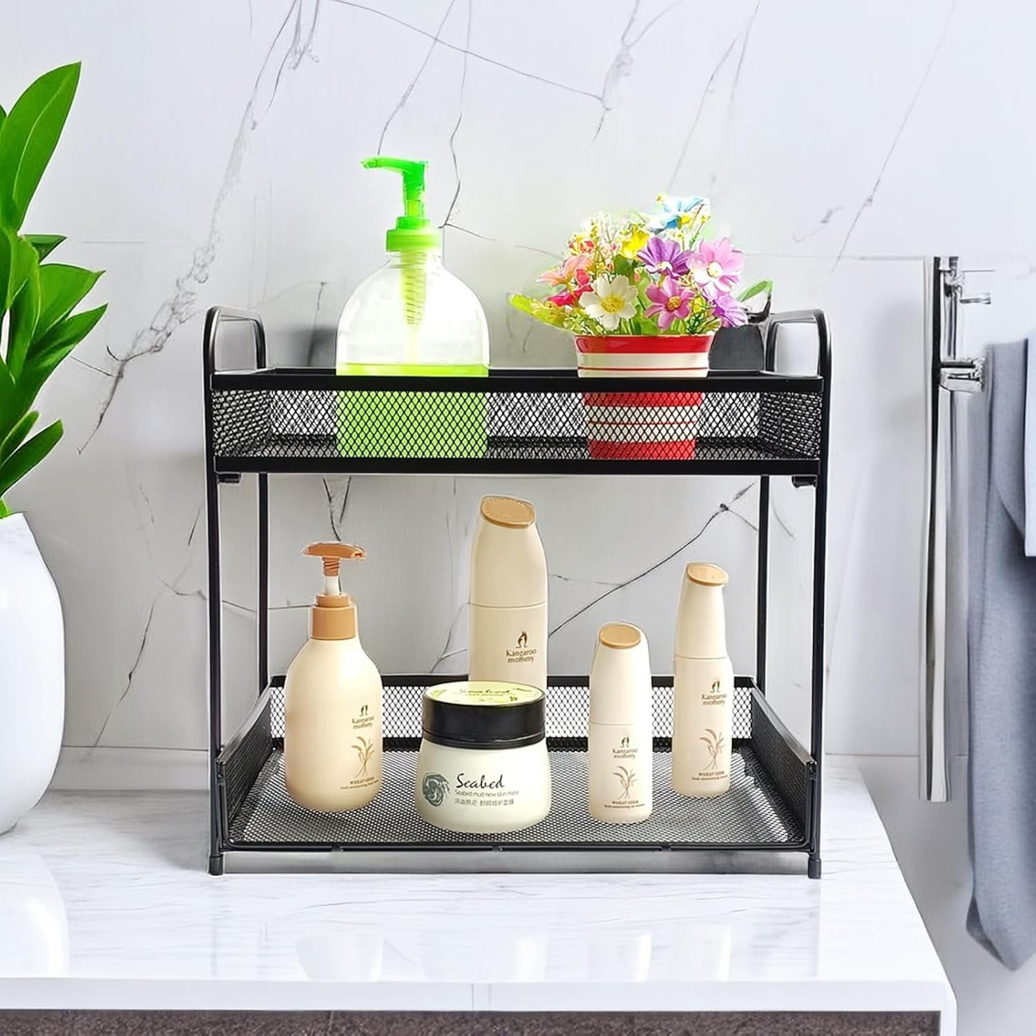 TRAHOO-Two Tier Shelf Organizer,Bathroom Countertop Organizer,Coffee ...