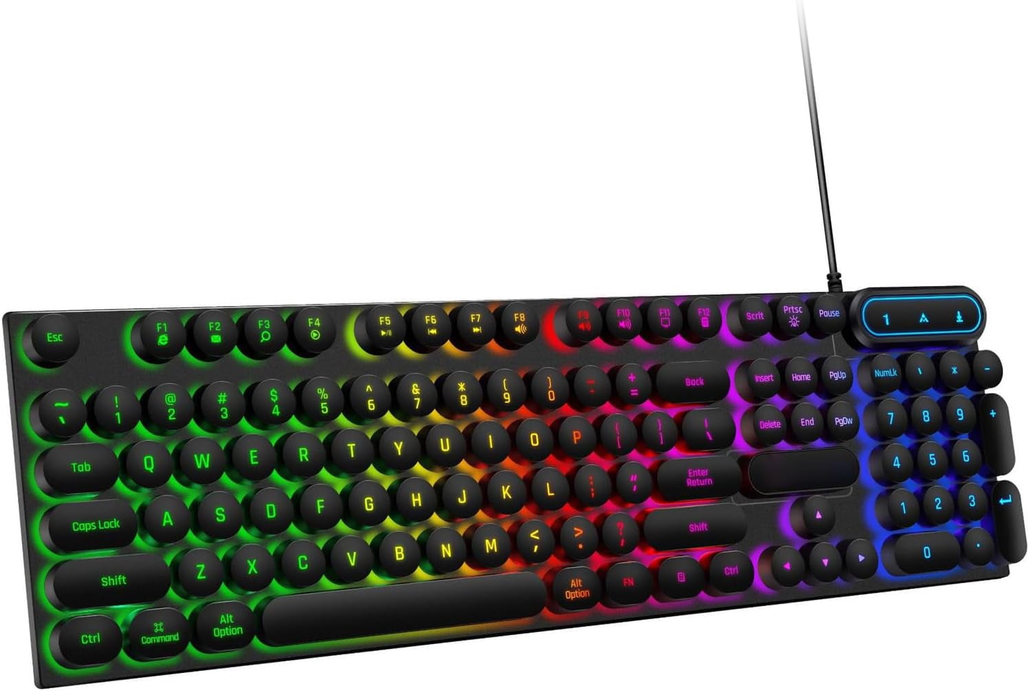 TRAHOO-Typewriter Mechanical Gaming Keyboard, 104 Keys Round Keycap LED ...