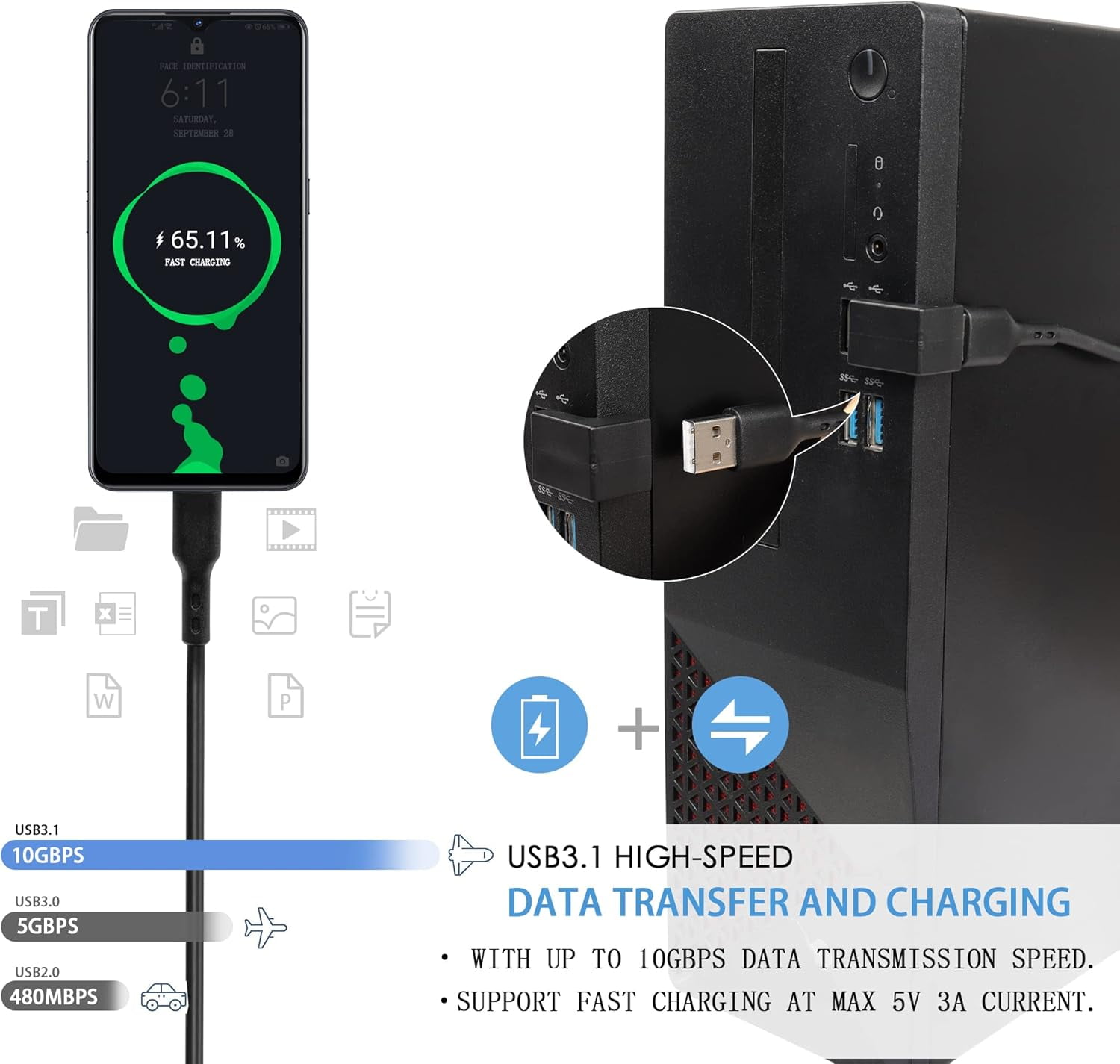 TRAHOO-U-Shape USB 3.1 Adapter 180 Degree USB A Male to Female Coupler ...