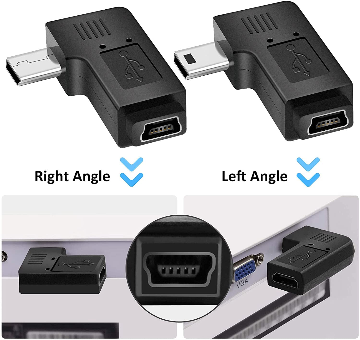 TRAHOO-USB 2.0 Adapter Plug - Left and Right Angle Mini to Mini - Male ...