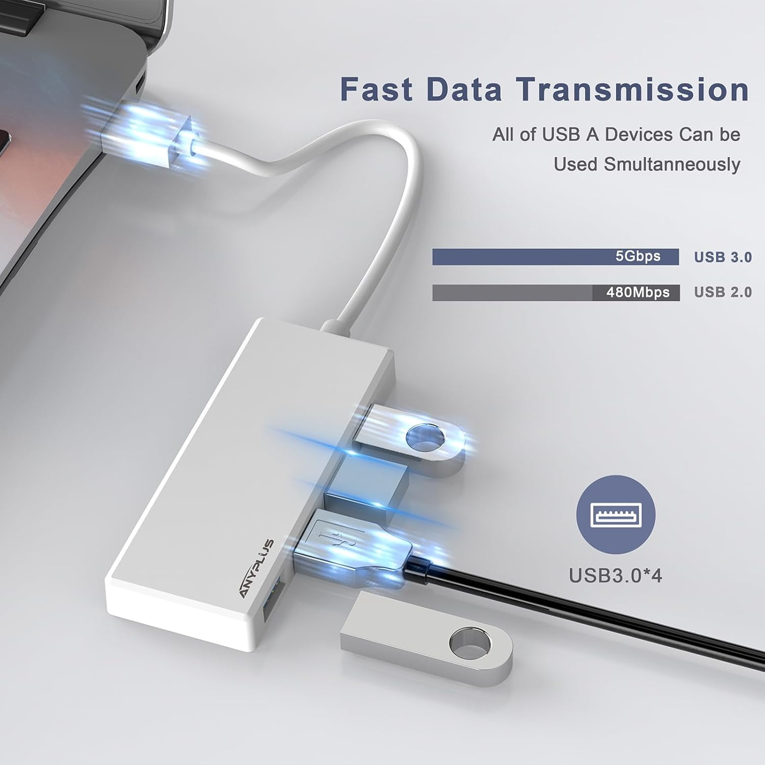 TRAHOO-USB 3.0 Hub, Portable Slim USB Hub Adapter, 0.8 ft Multiple USB ...