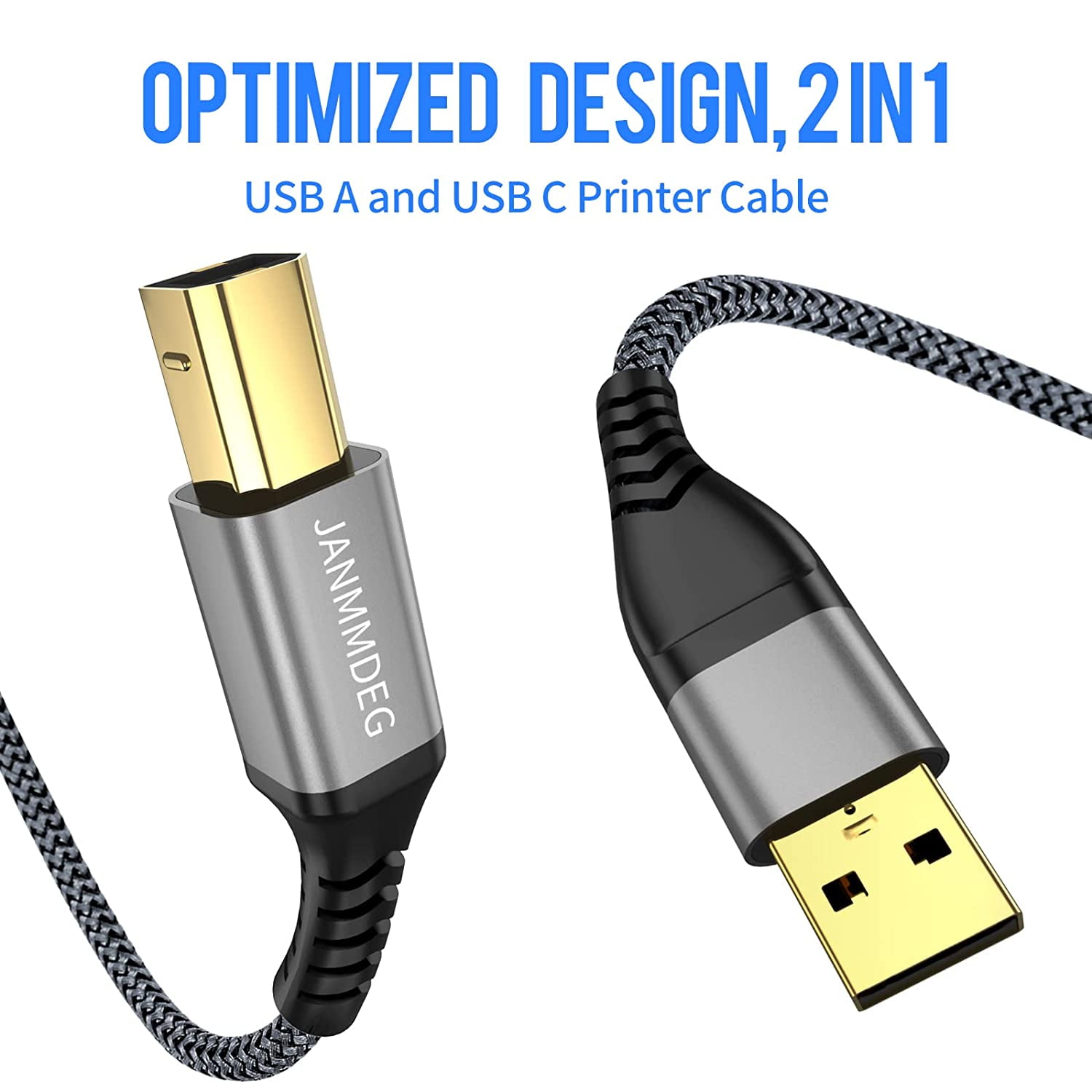TRAHOO-USB-B to USB-C/A Printer Cable 20FT, JANMMEG USB C MIDI Cable ...