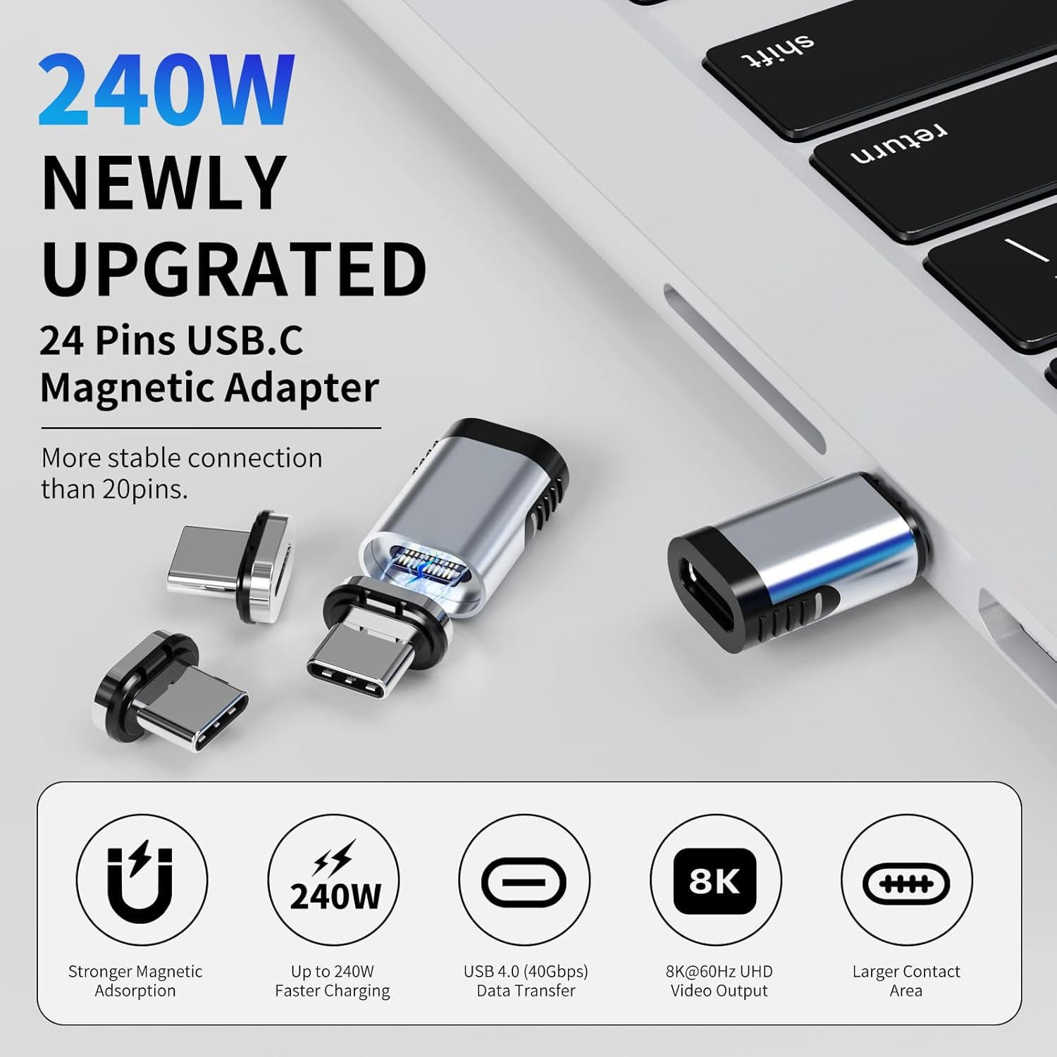 TRAHOO-USB-C Adapter 2 Pack, Magnetic USB C Extender, 240W Straight ...