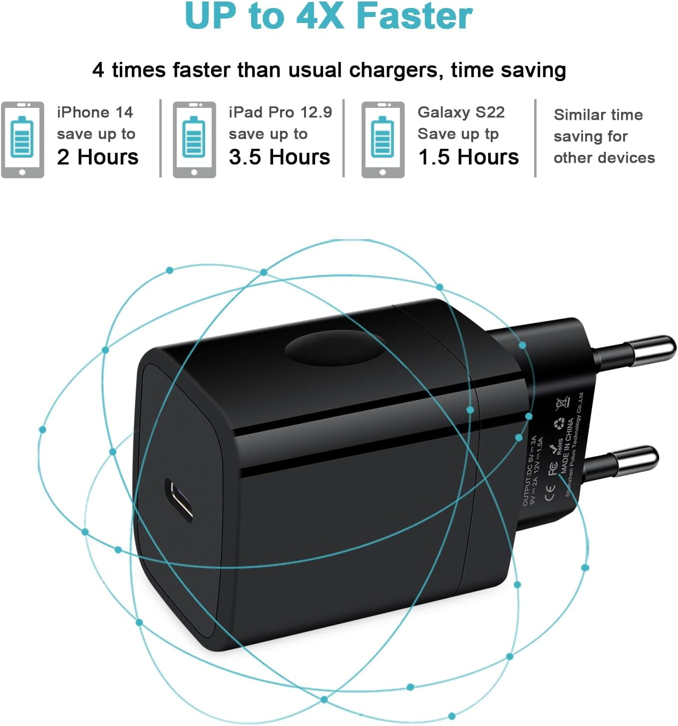 TRAHOO-USB C Adapter, European Plug Adapter, 2-Pack Fast 20W Europe Travel Plug Power Adapter ...