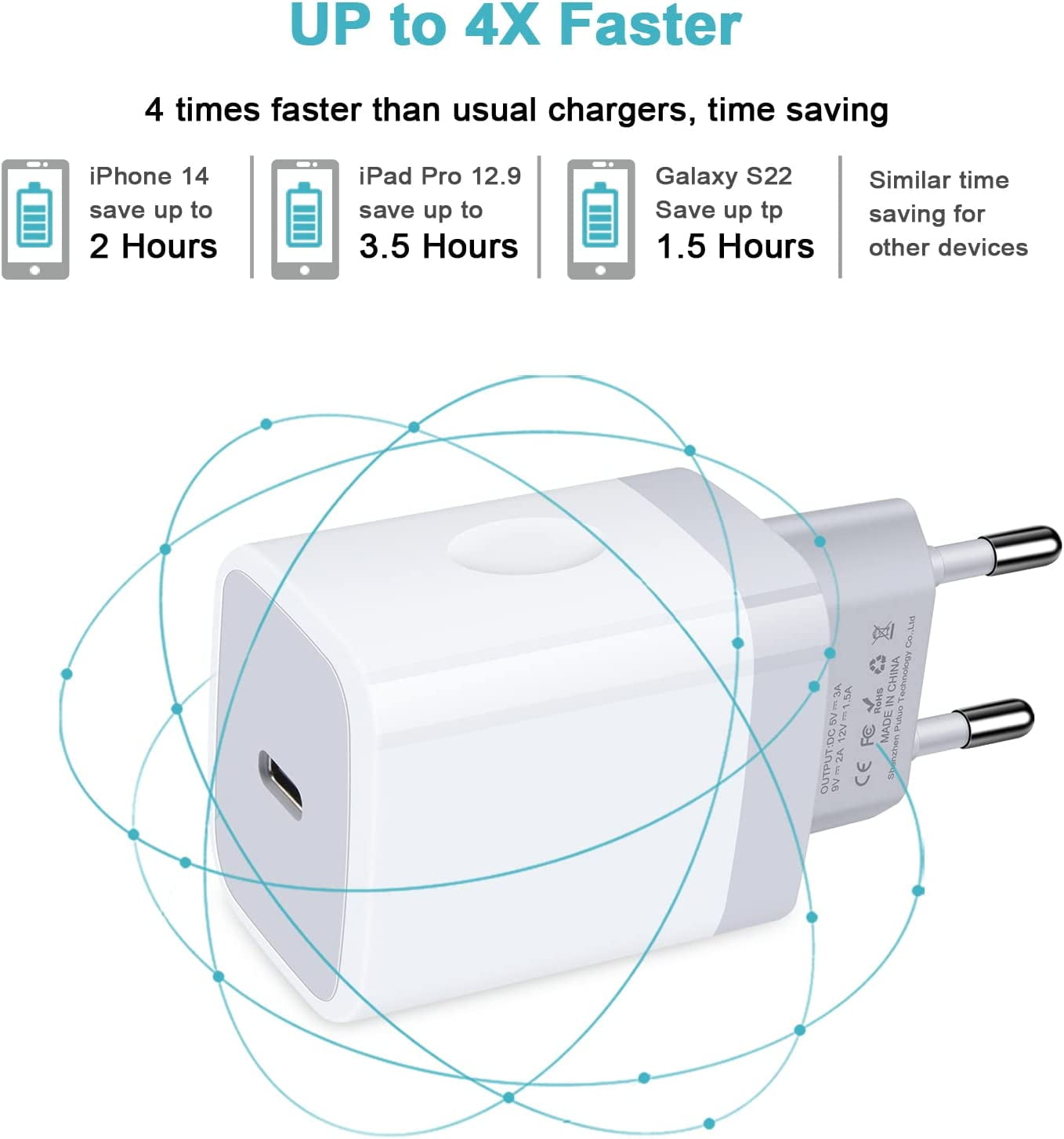 TRAHOO-USB C Adapter, European Plug Adapter, 2-Pack Fast 20W Europe ...
