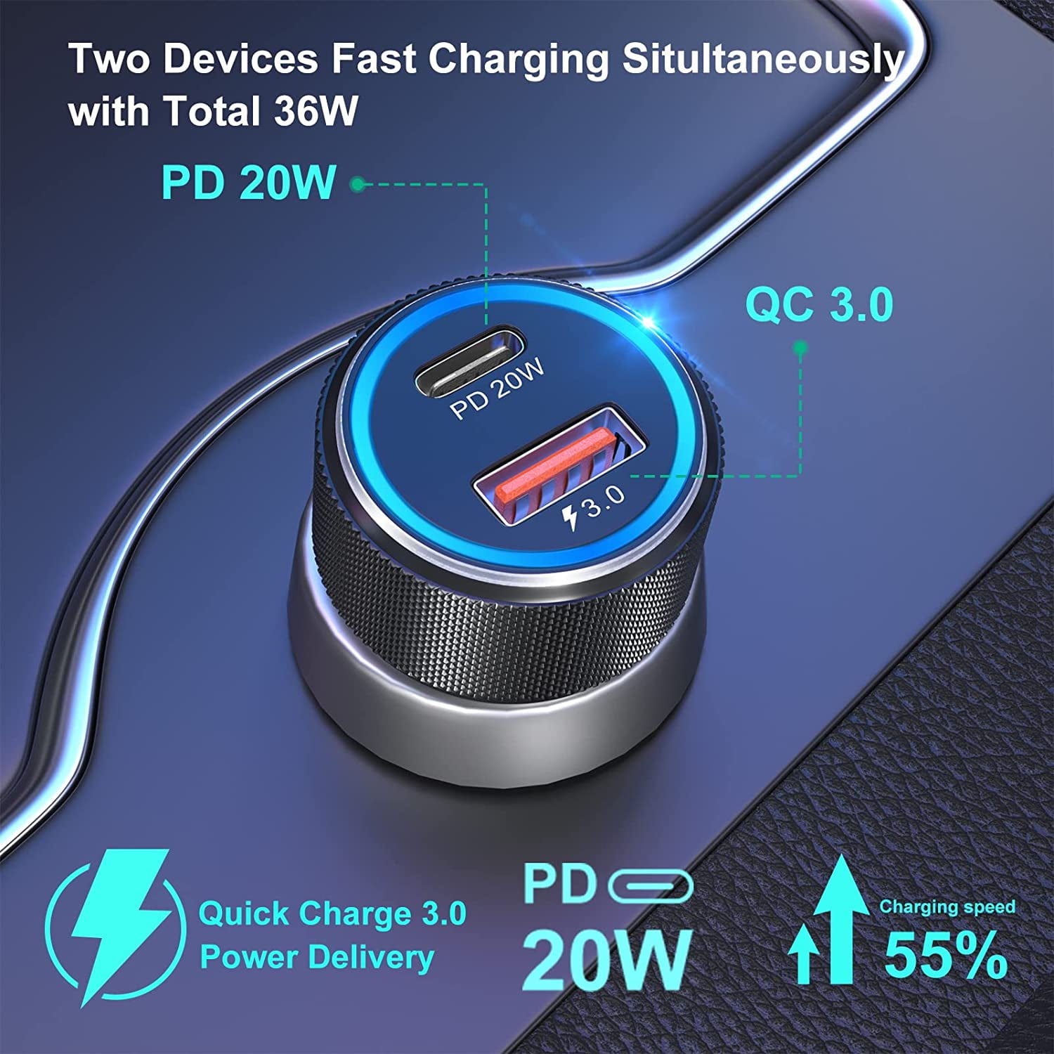 TRAHOO-USB C Car Charger 5 Pack, 36W Dual Port PD&QC 3.0 Fast Charging ...