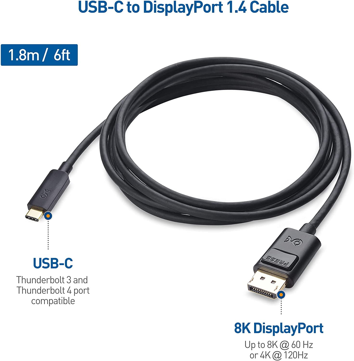 TRAHOO-USB C to DisplayPort 1.4 Cable 6 ft, Support 8K@60Hz, 4K@240Hz ...
